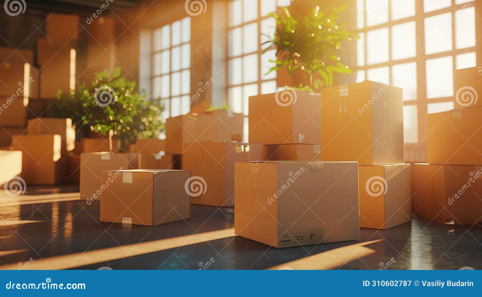 Carton Boxes with Stuff in Room. Office Move Concept Stock Image ...
