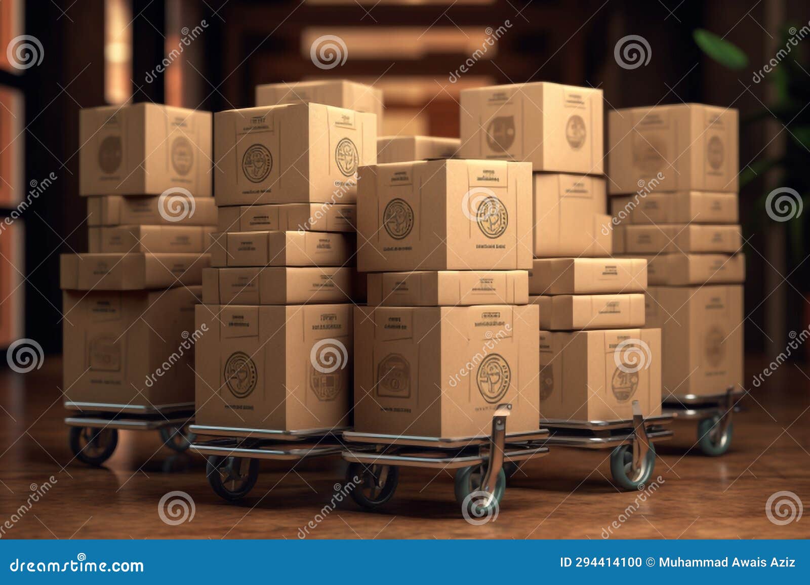 Carton Boxes on Trolley in Warehouse Stock Photo - Image of package ...