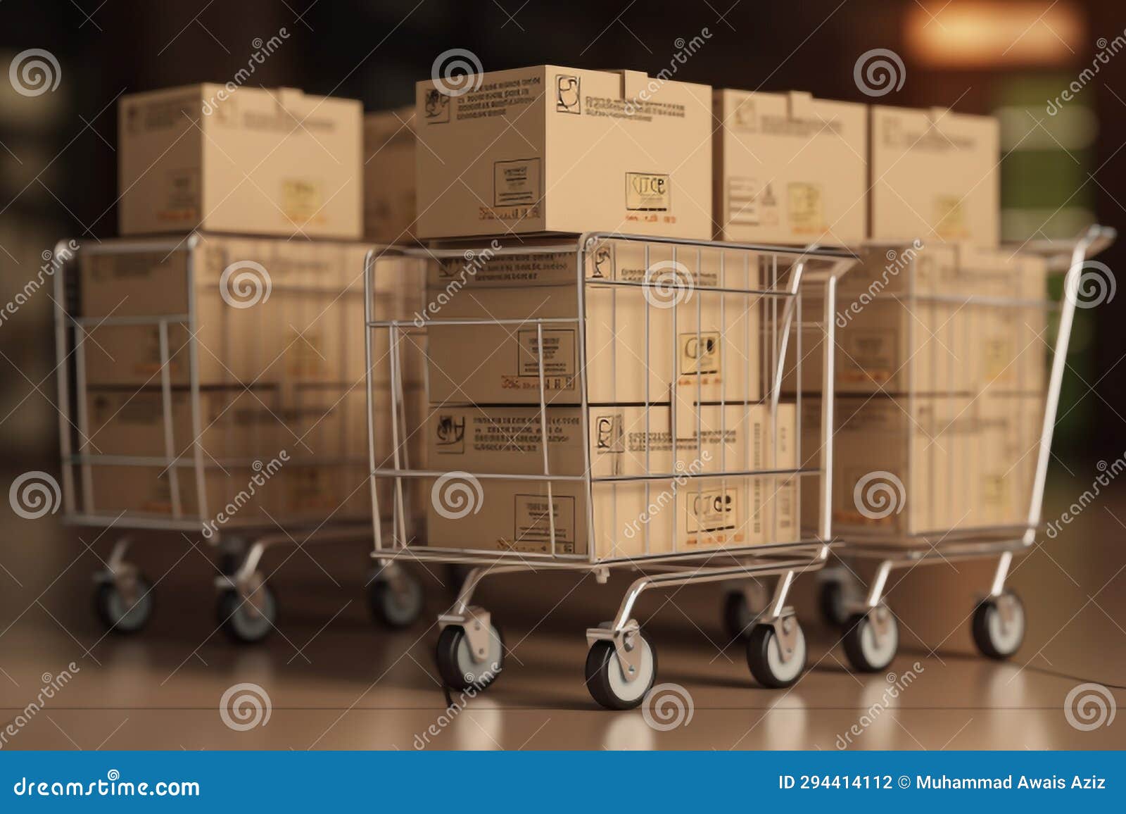 Carton Boxes on Trolley in Warehouse Stock Illustration - Illustration ...