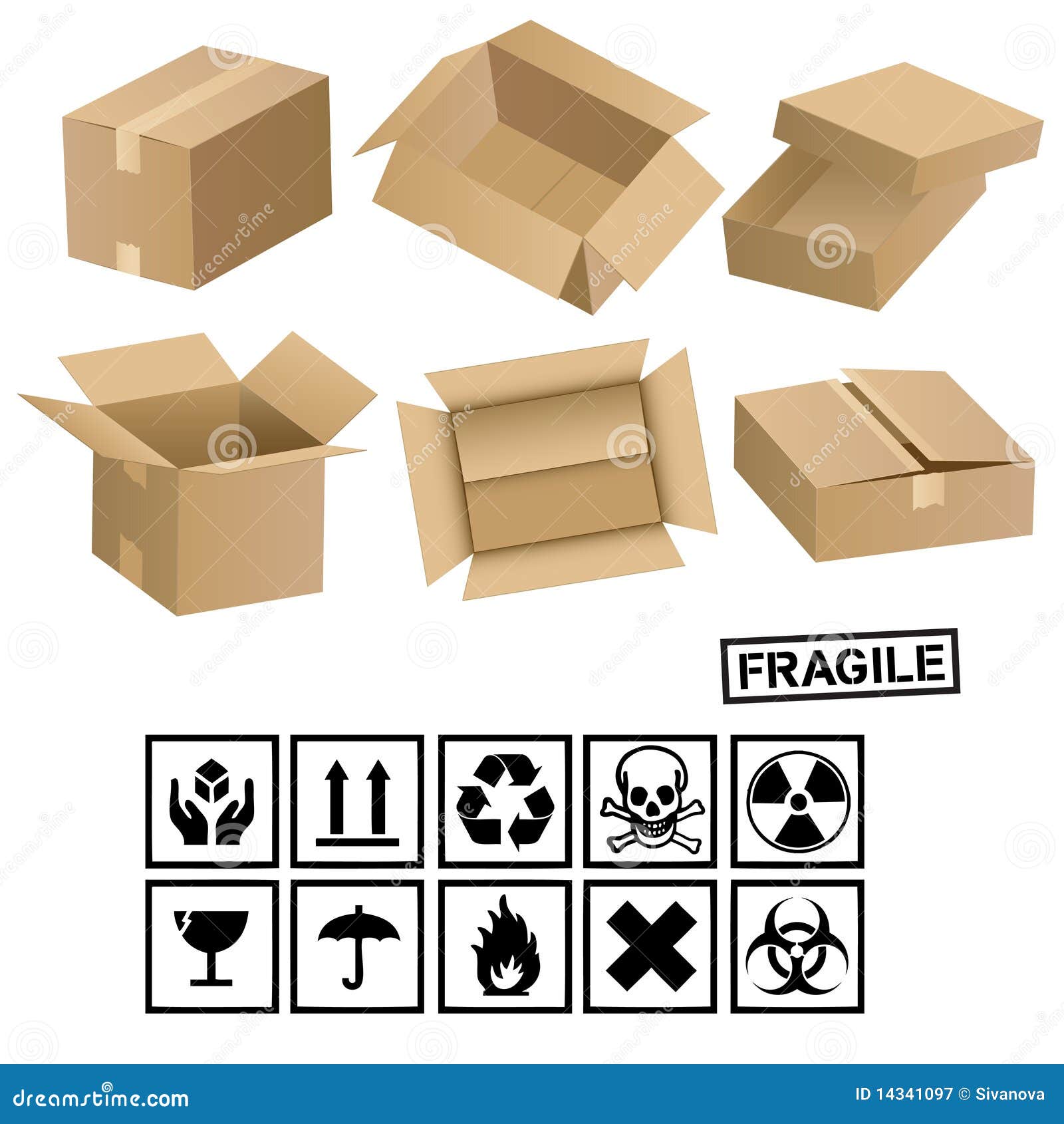 Carton Cargo Boxes And Signs Cartoon Vector | CartoonDealer.com #14341097