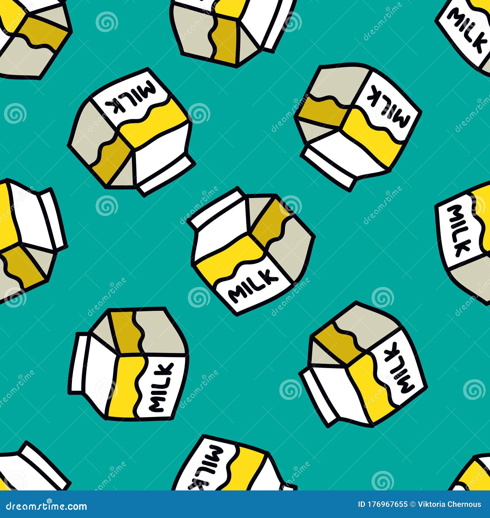 Carton of Milk Seamless Doodle Pattern, Vector Illustration Stock ...