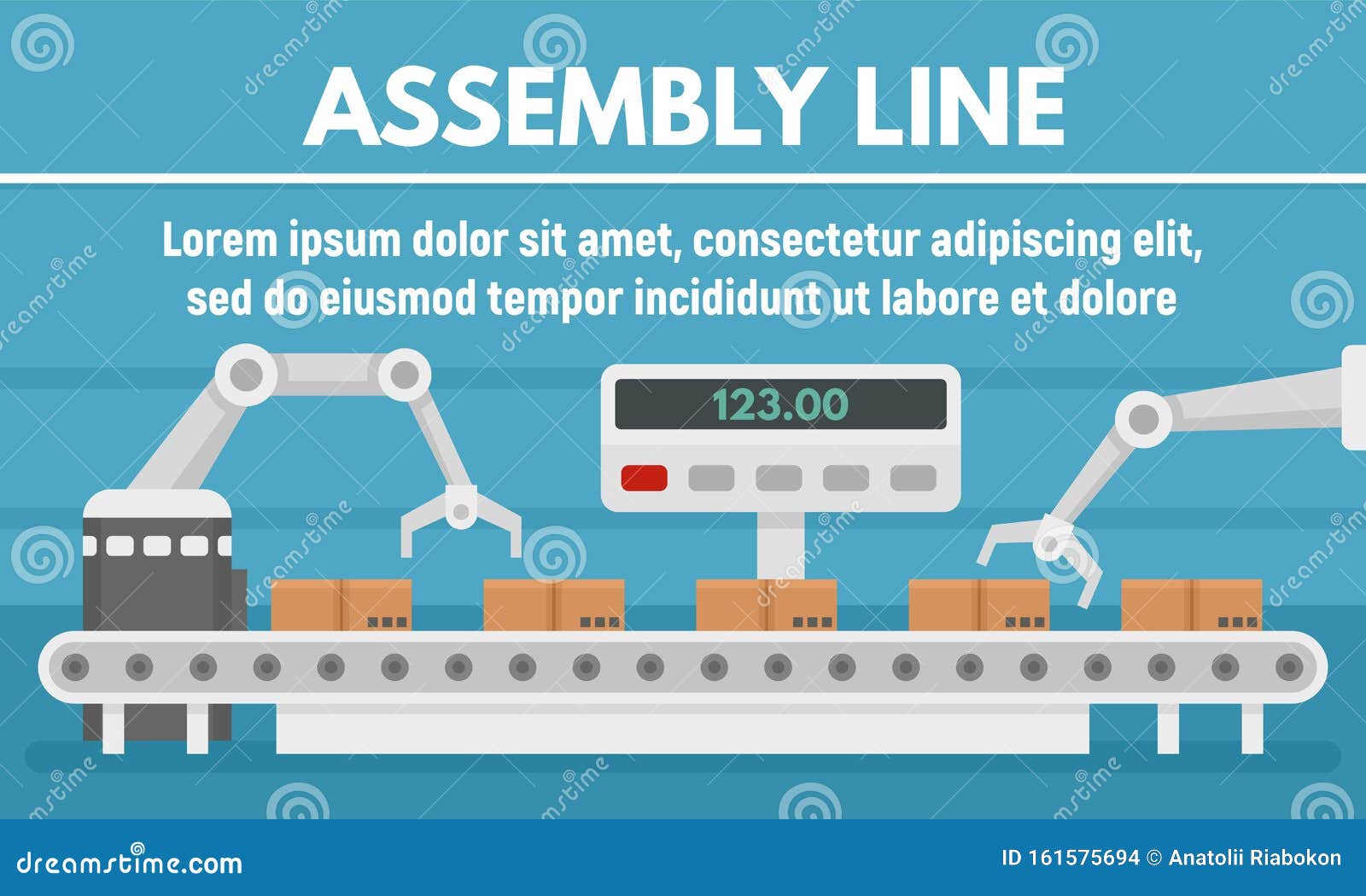 Carton Parcel Assembly Line Concept Banner, Flat Style Stock Vector ...