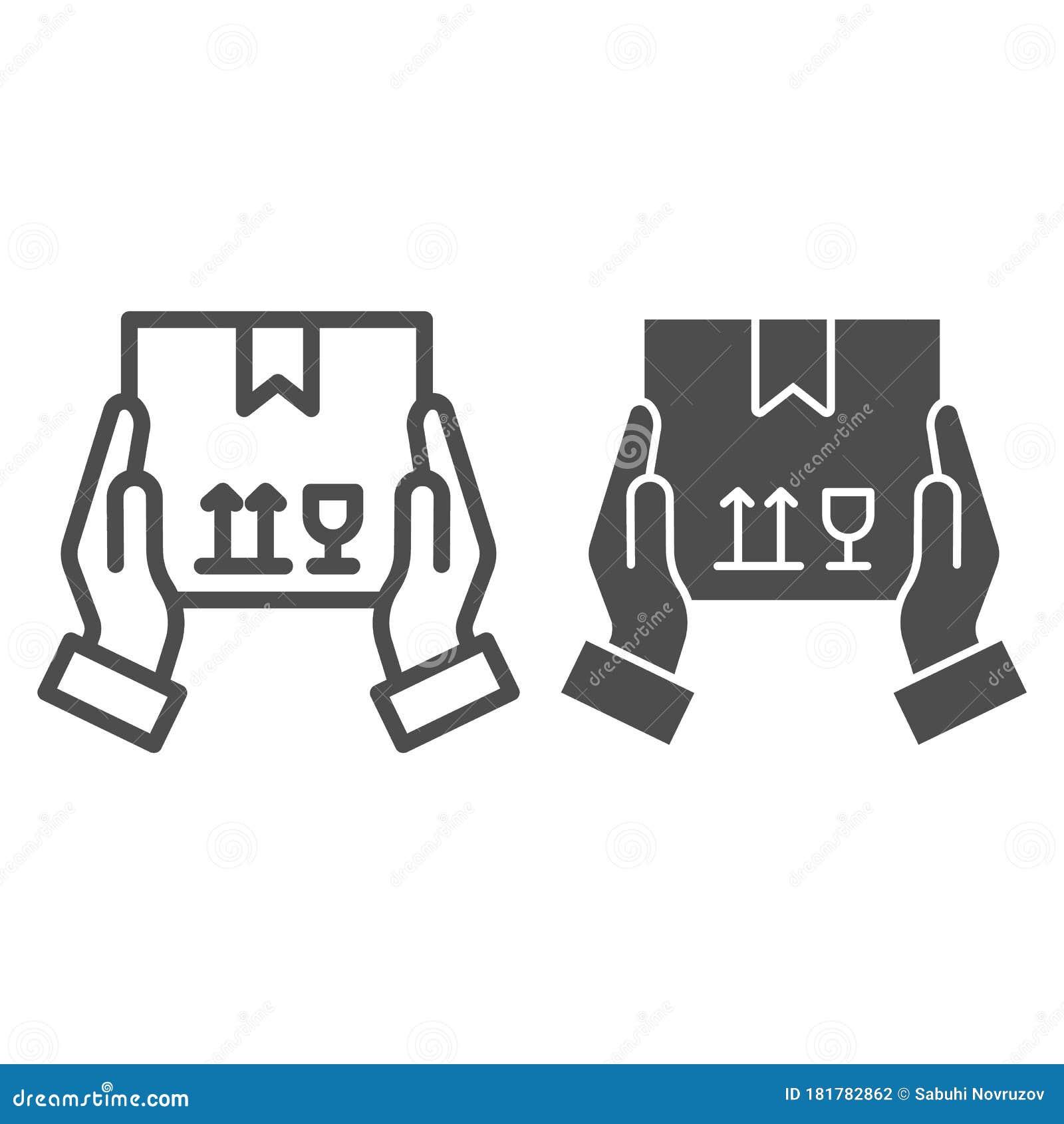 Carton Parcel Box in Hands Line and Solid Icon, Delivery Service Symbol ...