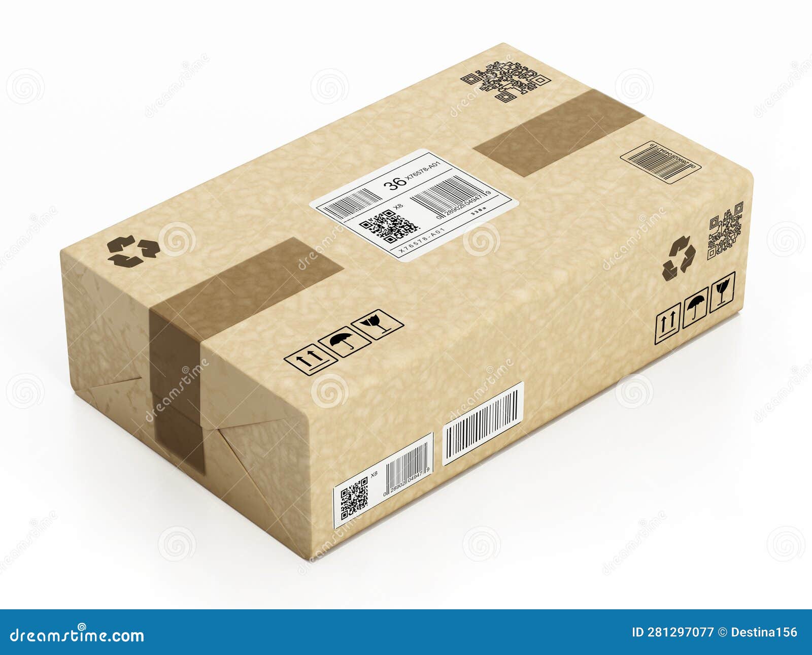 Carton Parcel Cardboard Package Isolated on White Background. 3D ...