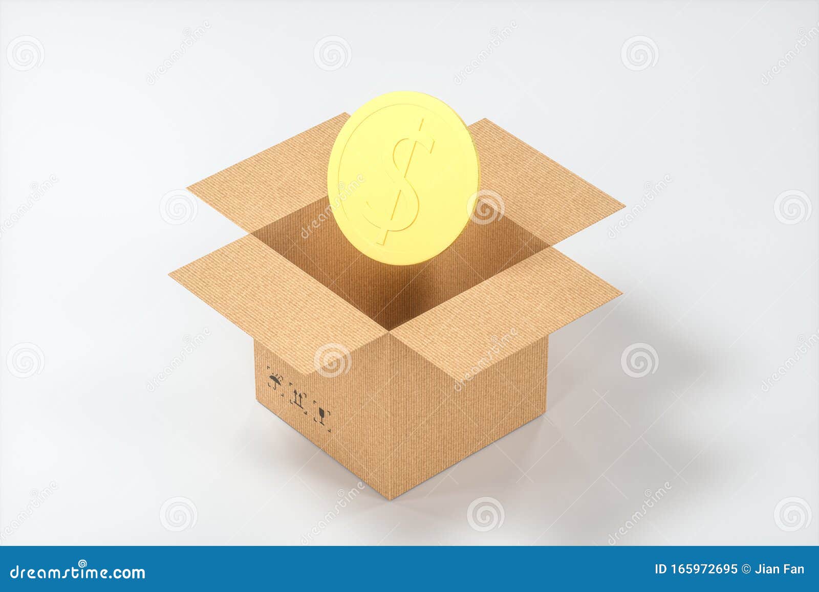 The Cartons and COINS are on a White Background, 3d Rendering Stock ...