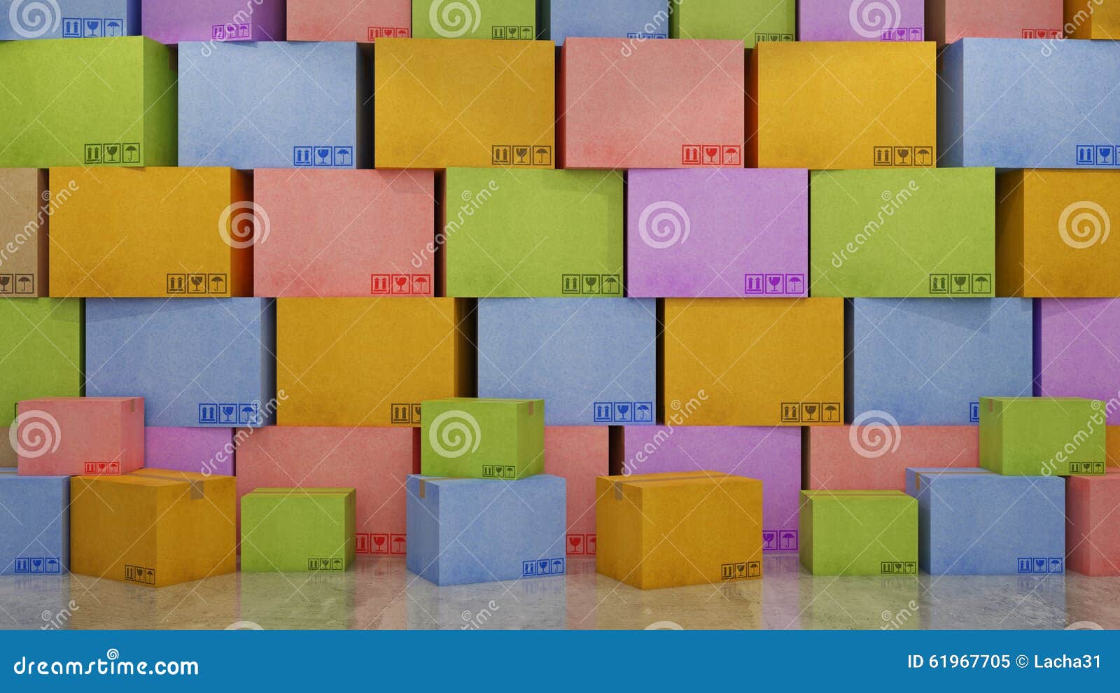 Cartons of Colors in Empty Room 3D Stock Illustration - Illustration of ...