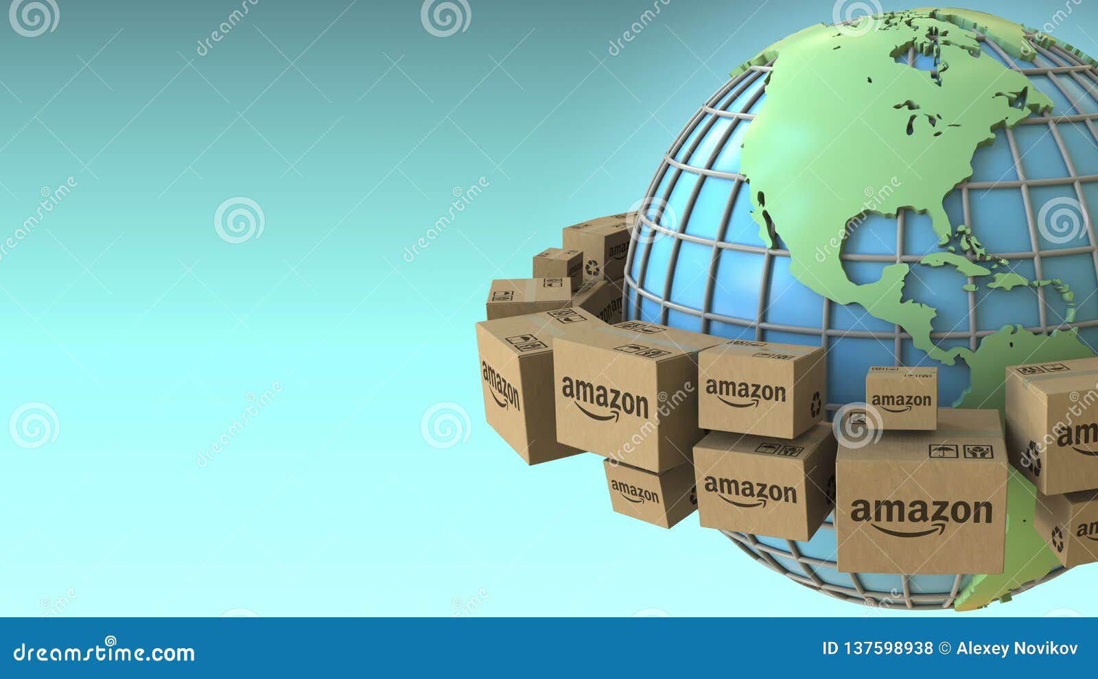 Boxes with AMAZON Logo Around the World, America Emphasized. Conceptual ...