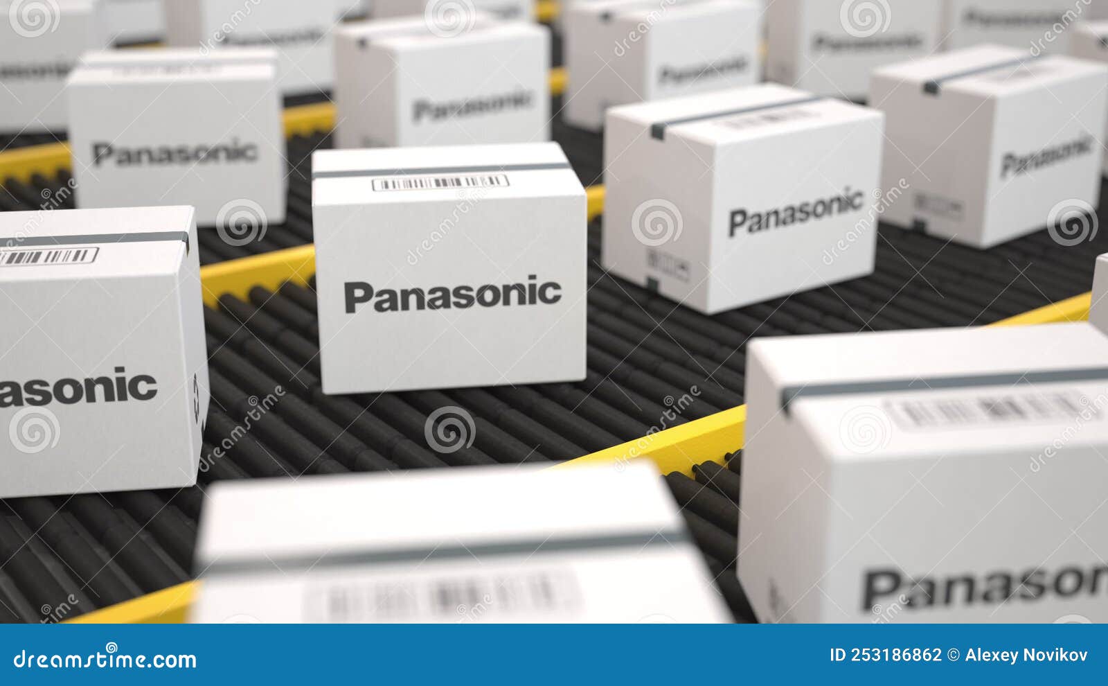 Logo of Panasonic on the White Boxes on the Conveyor. Editorial ...