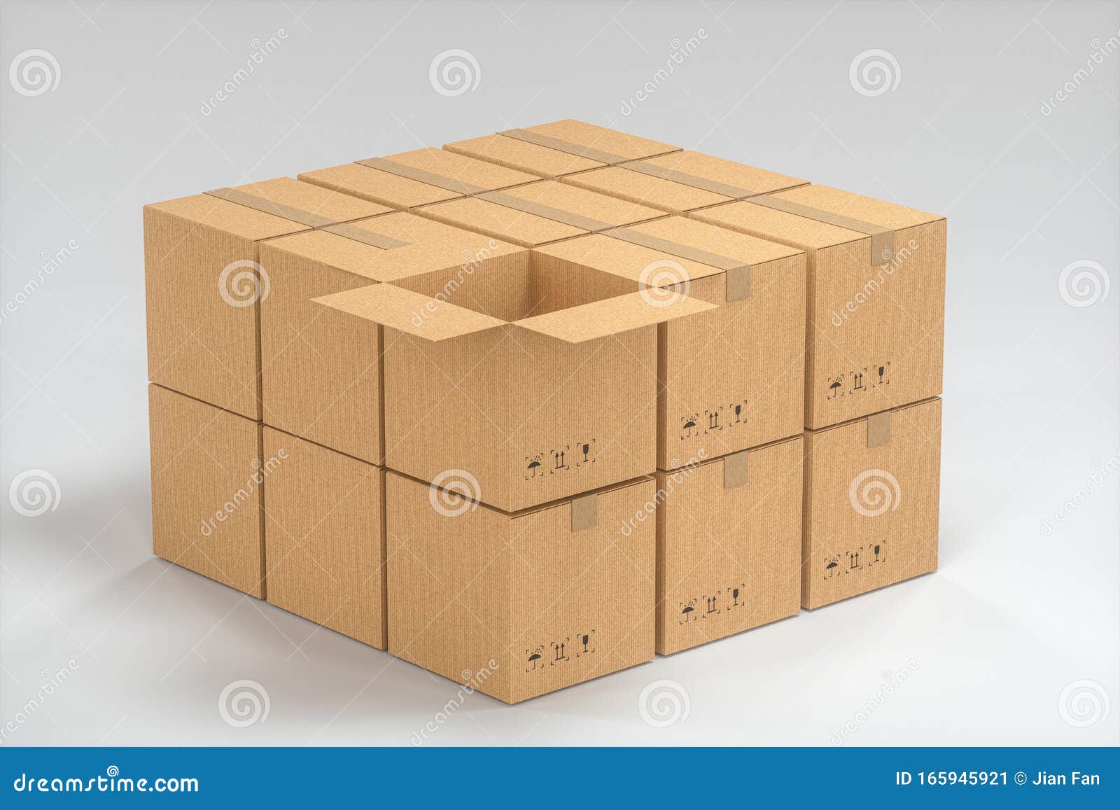 The Cartons are Stacked Against a White Background, 3d Rendering Stock ...