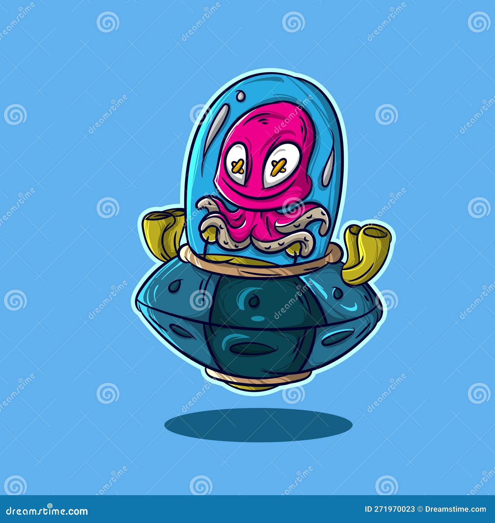 Octopus Alien Spaceship Fantasy Creature Floating In Surreal Space ...