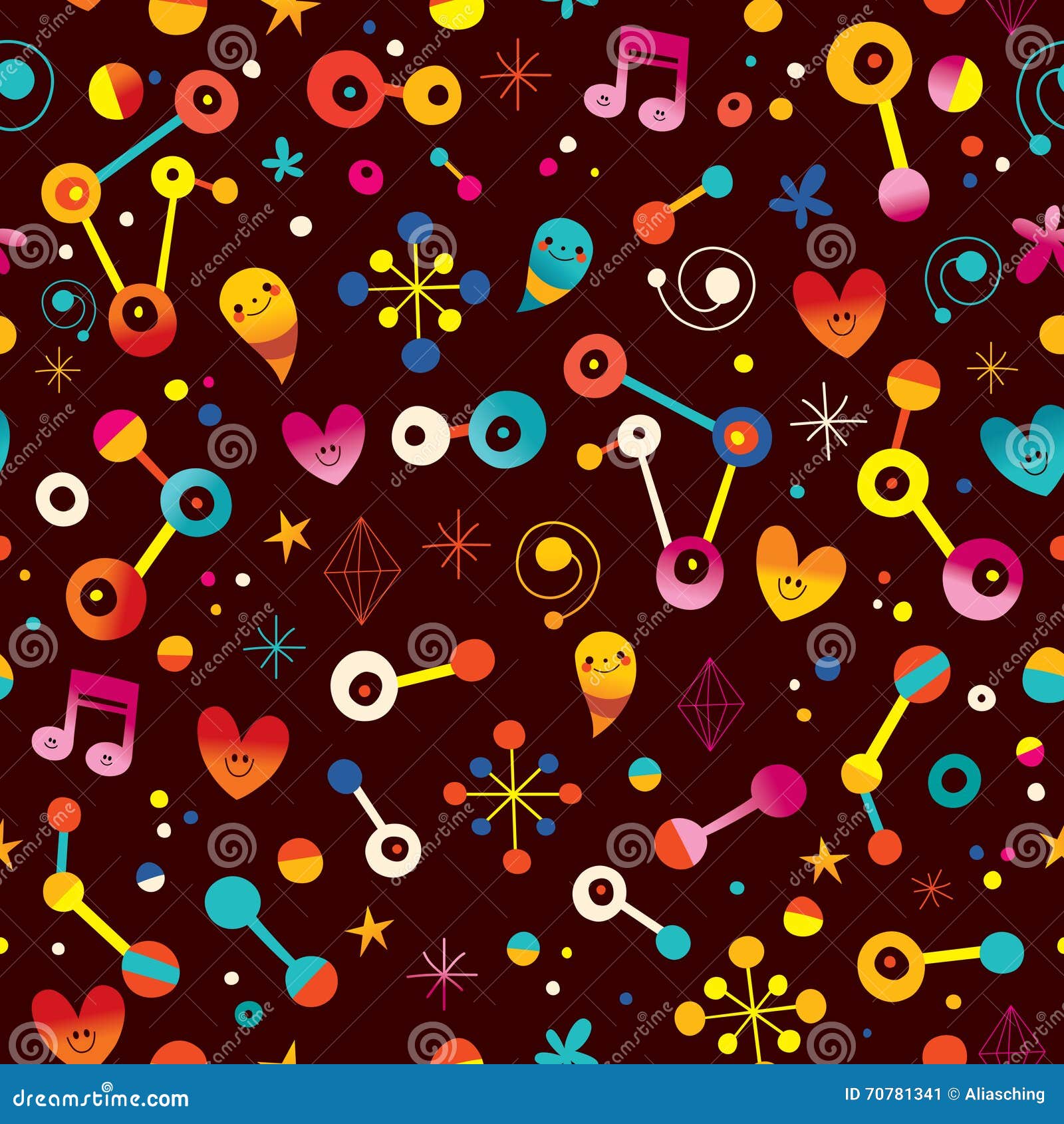 Cartoon Abstract Art Retro Seamless Pattern Stock Vector - Illustration ...
