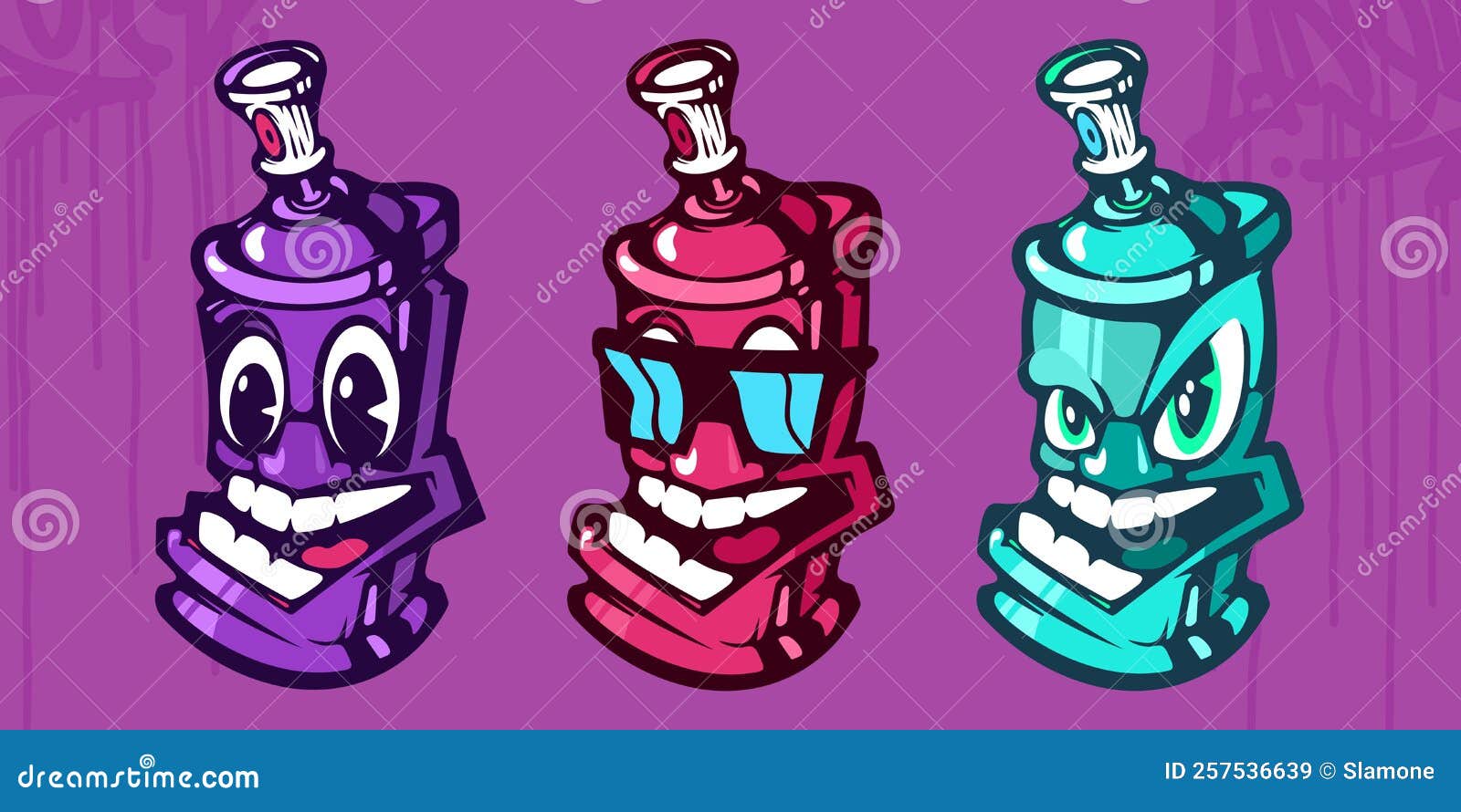 Cartoon Abstract Hiphop Graffiti Style Spray Cans Vector Illustration ...