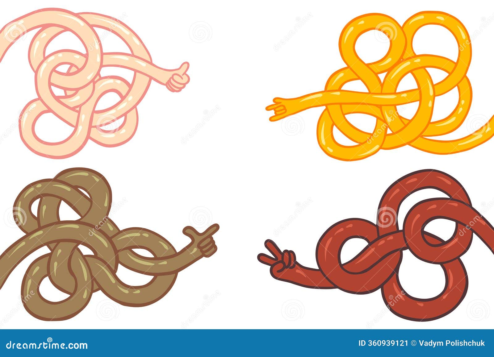 Cartoon Abstract Long Hands with Different Gestures in Groovy Vivid ...