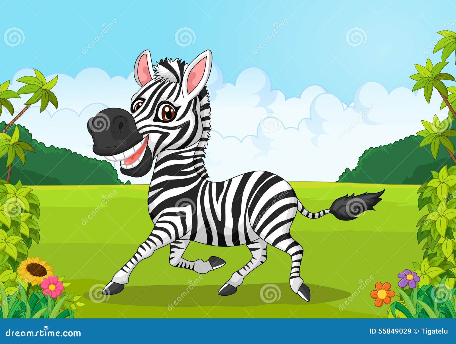 Cartoon adorable zebra stock vector. Illustration of nature - 55849029