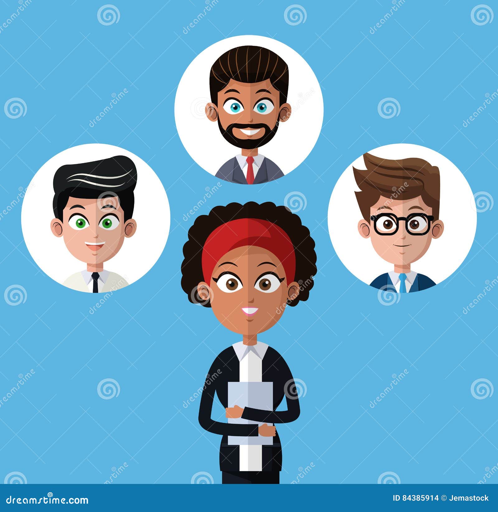 Cartoon Afro Woman Work Ofice Folder with Group Men Stock Vector ...