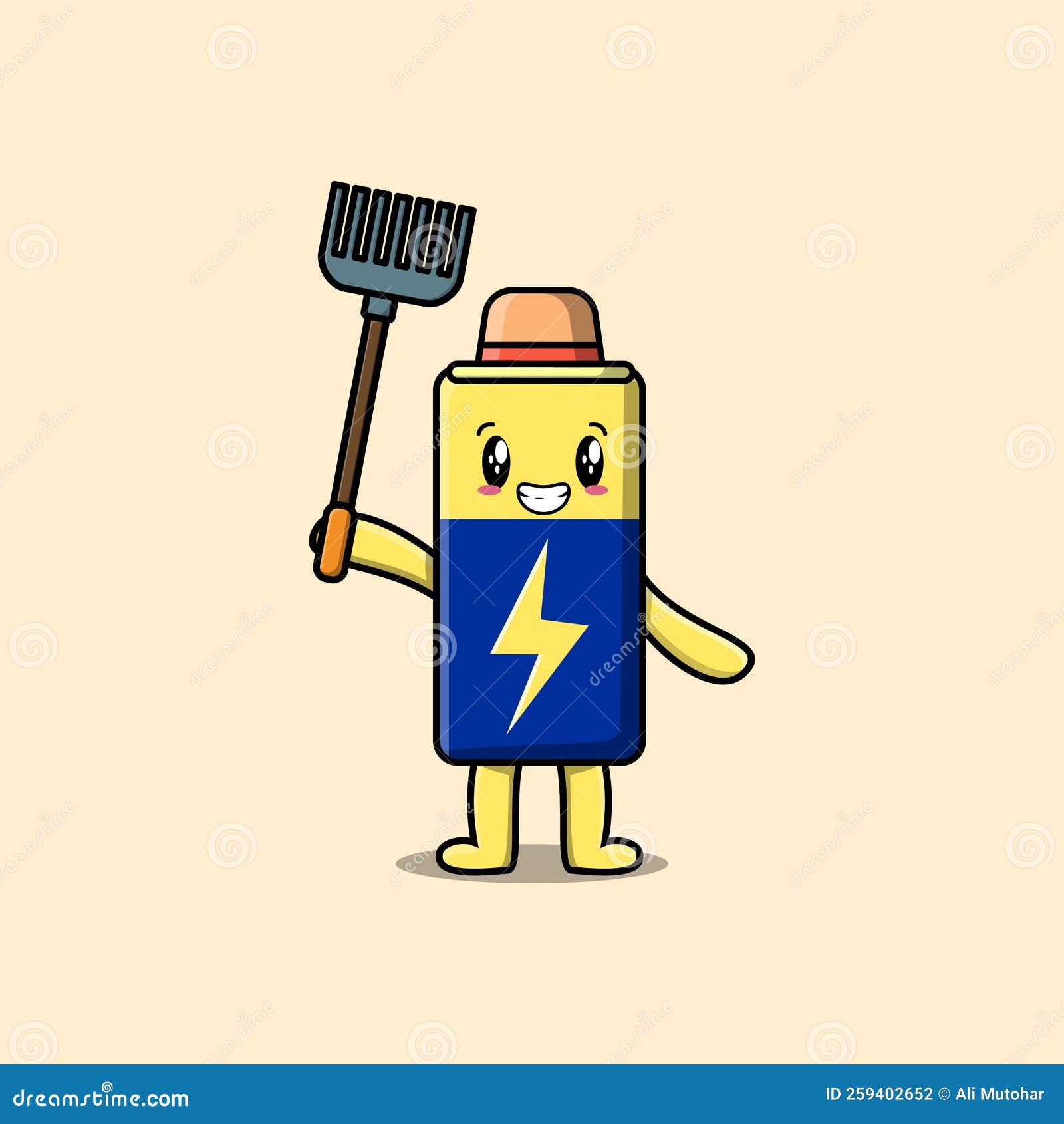 Cartoon Agricultural Worker Battery with Pitchfork Stock Vector ...