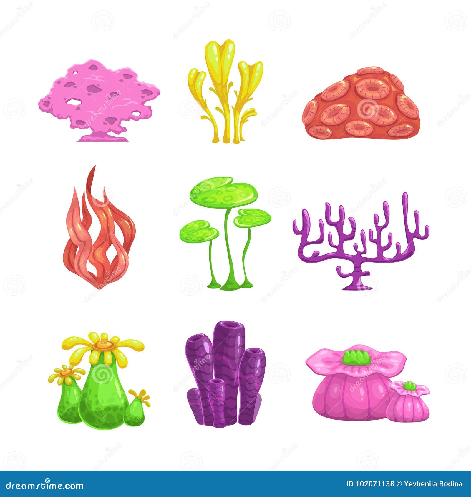 Cartoon algae set. stock vector. Illustration of reef - 102071138