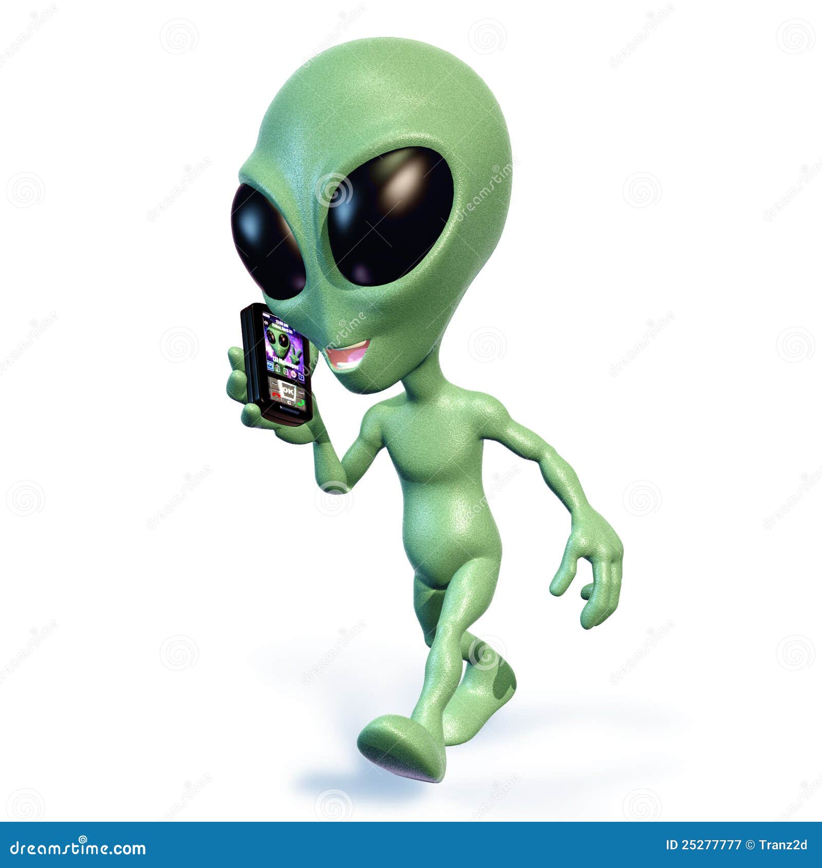 Cartoon Alien With Big Antenna And Three Eyes. Vector Illustration ...