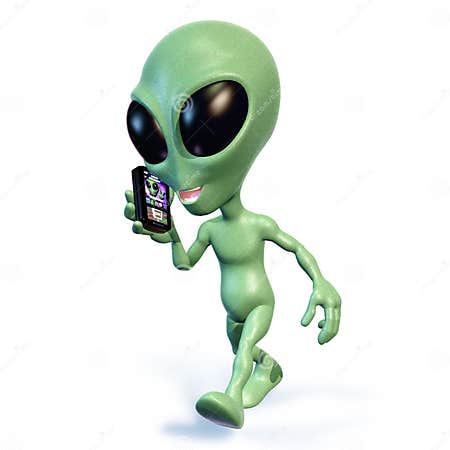 Cartoon alien cell phone stock illustration. Illustration of rendered ...