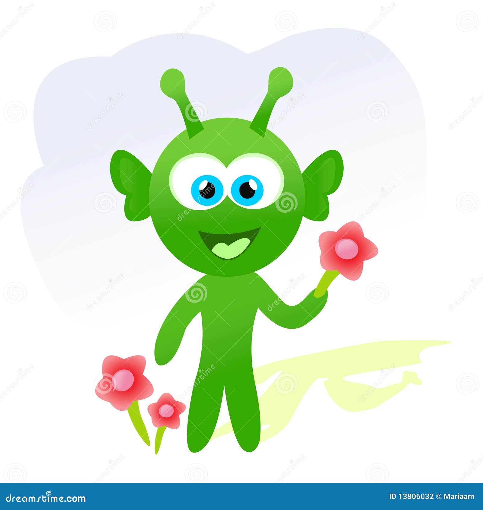 Cartoon alien with flowers stock vector. Illustration of friendly ...