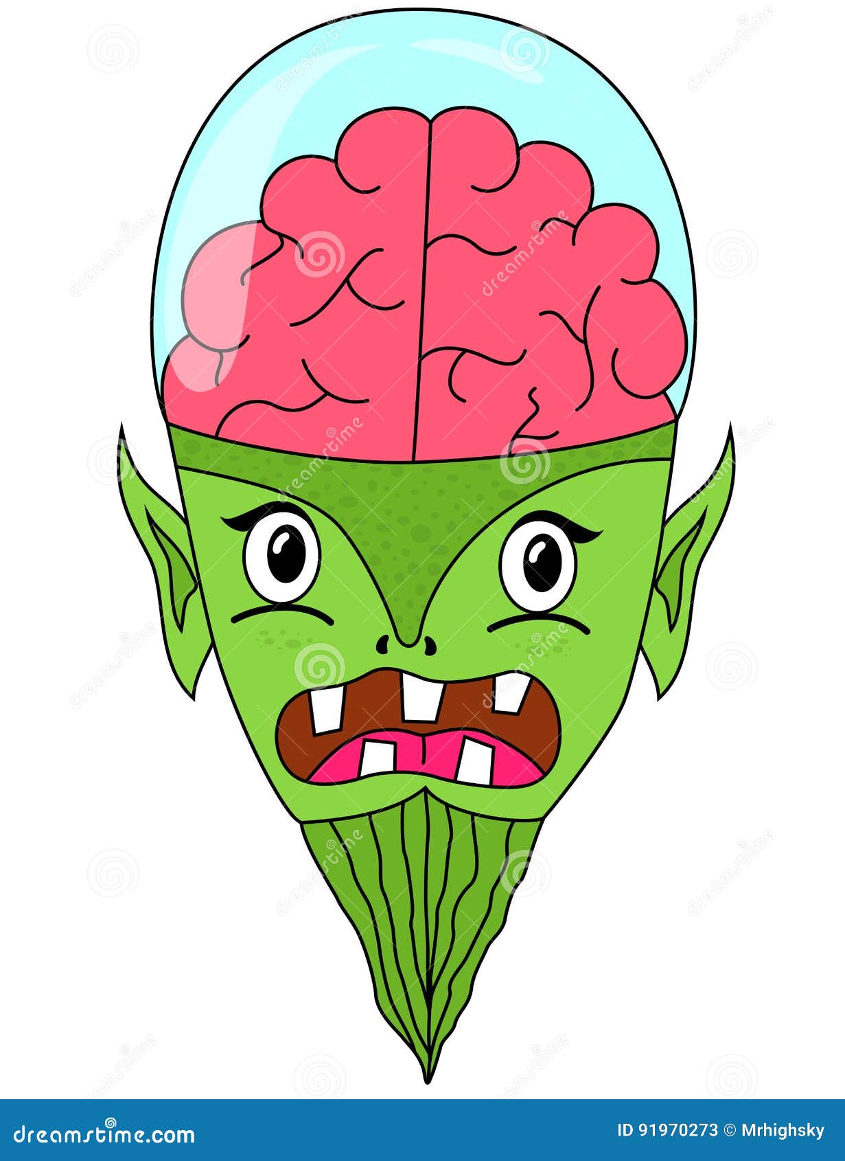 Cartoon Alien Head with Brain in Glass Dome Stock Vector - Illustration ...