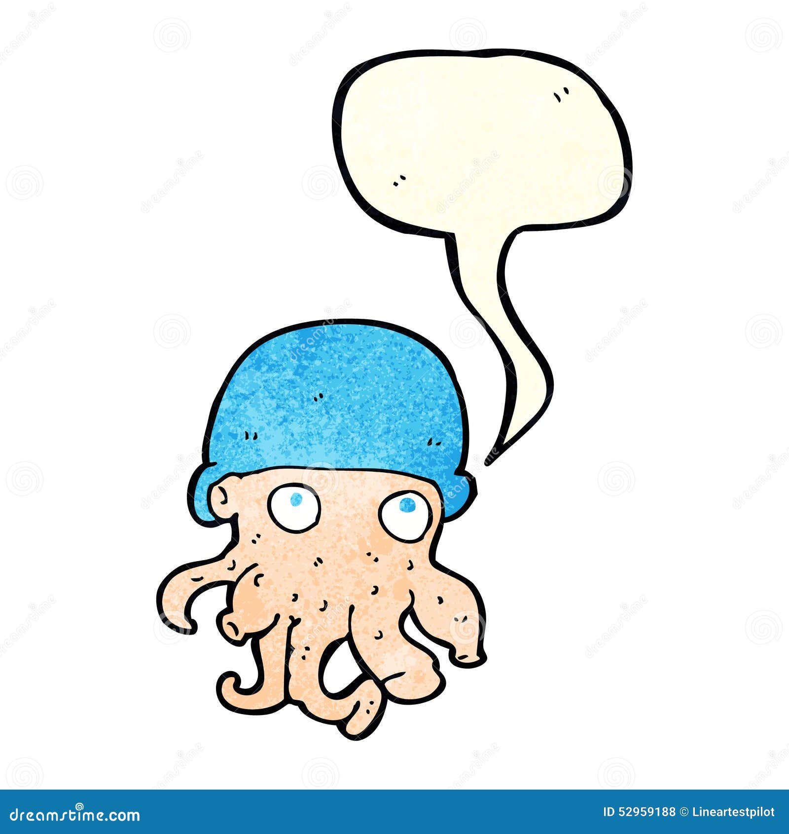 Cartoon Alien Head Wearing Hat with Speech Bubble Stock Illustration ...