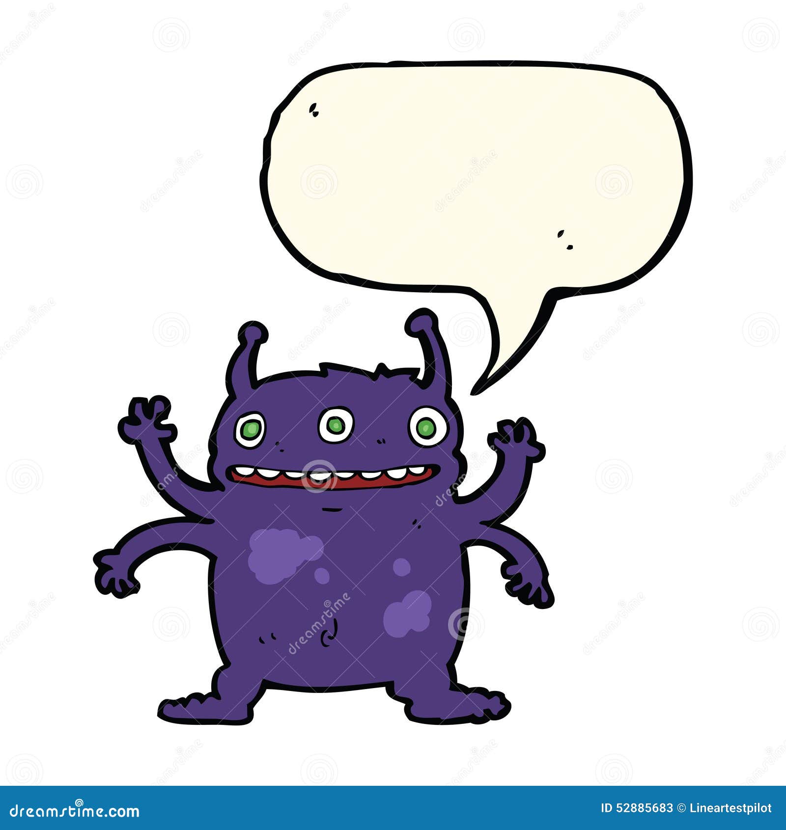 Cartoon Alien Monster with Speech Bubble Stock Illustration ...