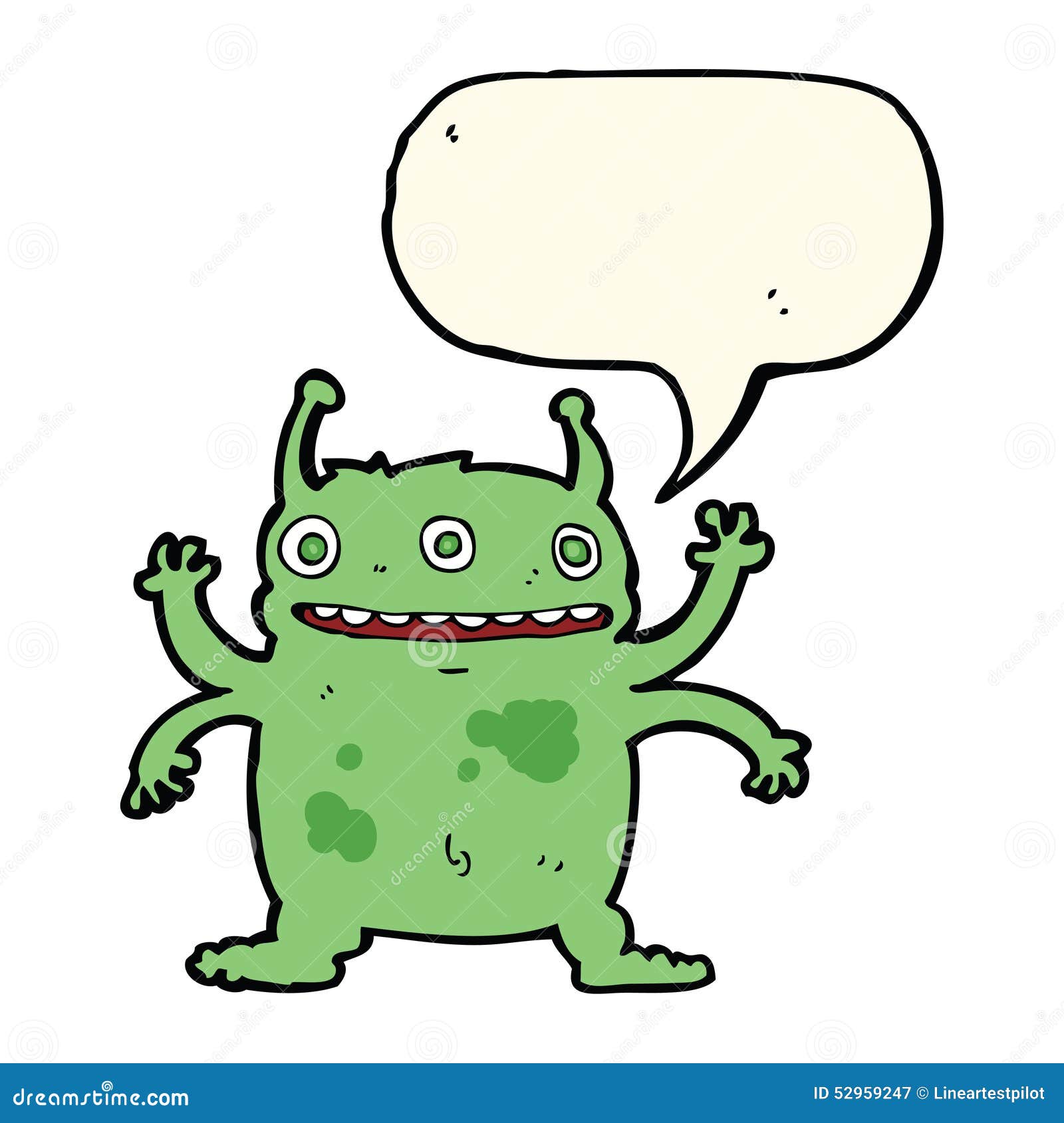 Cartoon Alien Monster with Speech Bubble Stock Illustration ...