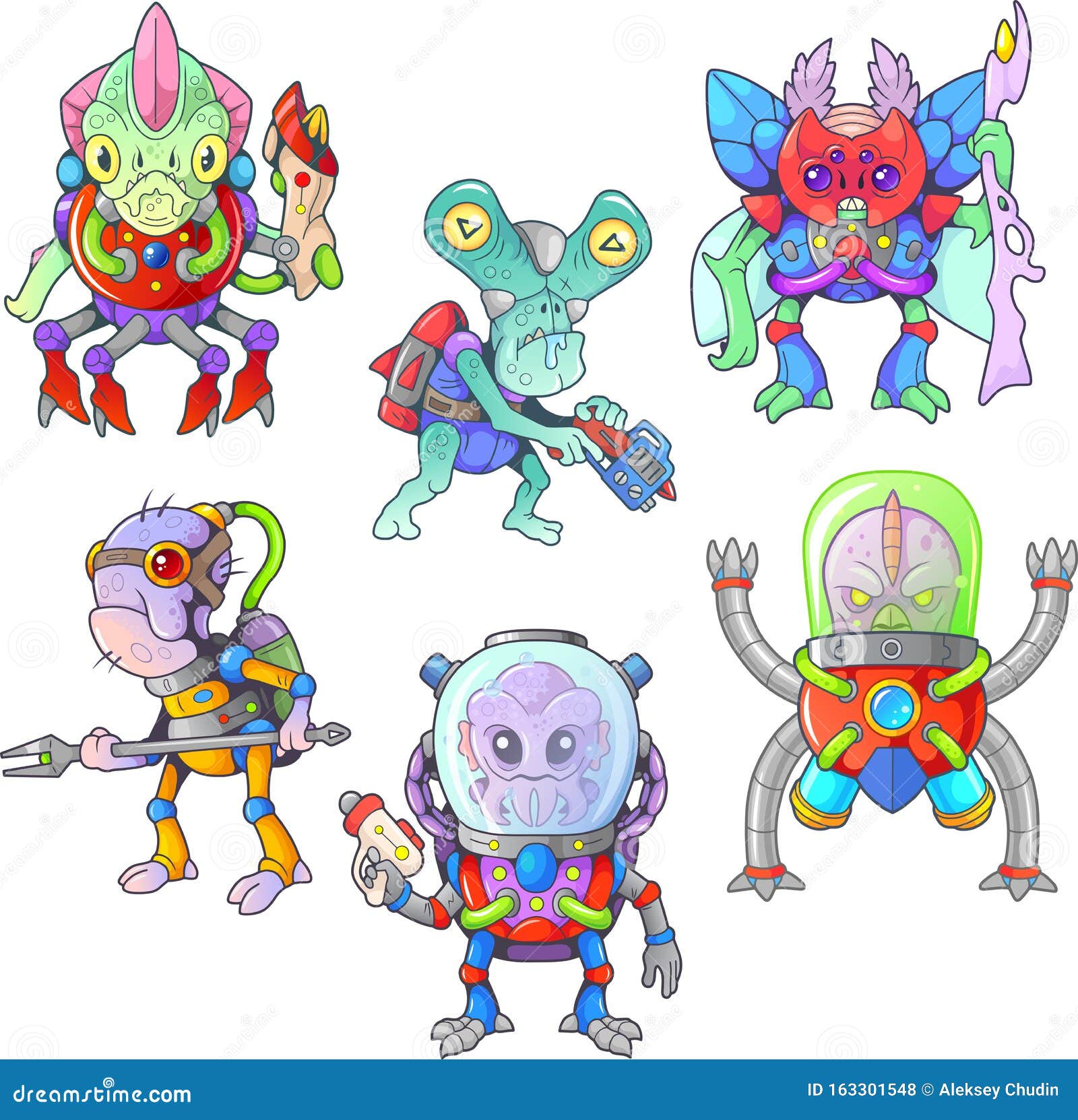 Cartoon Alien from Outer Space, Set of Funny Pictures Stock Vector ...