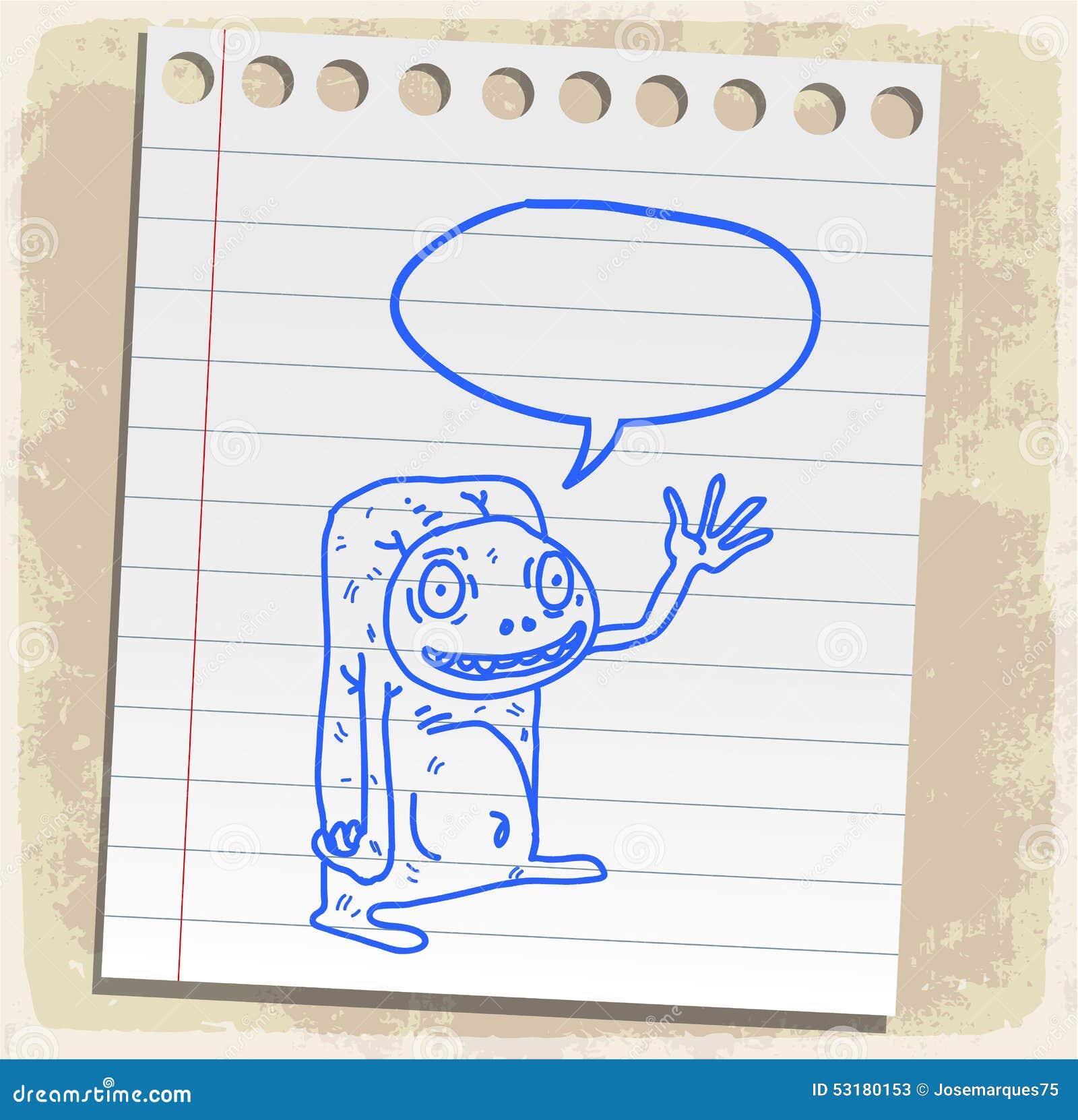 Cartoon Alien on Paper Note, Vector Illustration Stock Vector ...