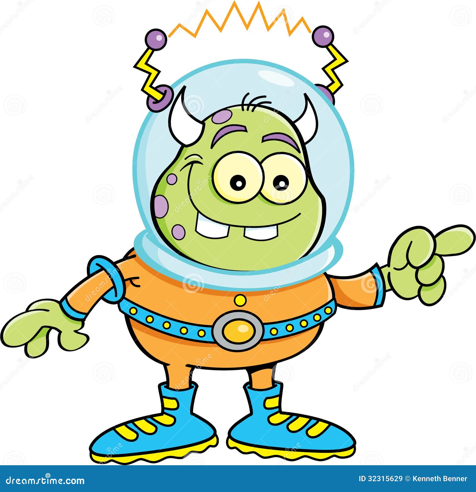 Cartoon alien pointing stock vector. Illustration of smiling - 32315629