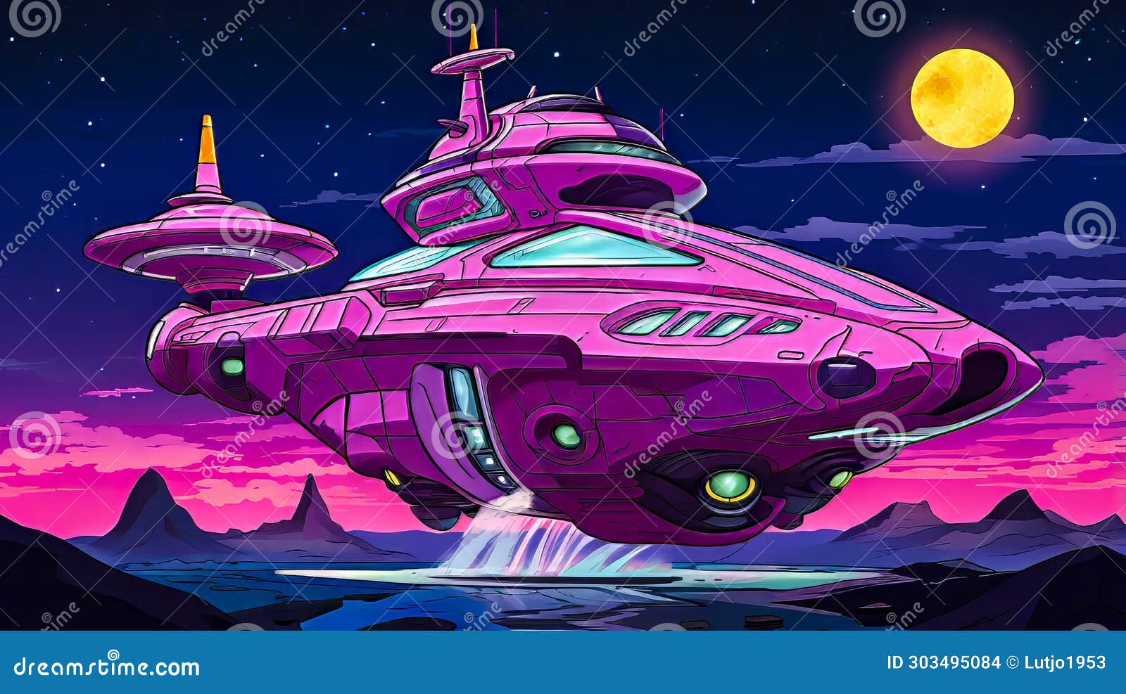 Cartoon Alien Spaceship stock illustration. Illustration of alien ...