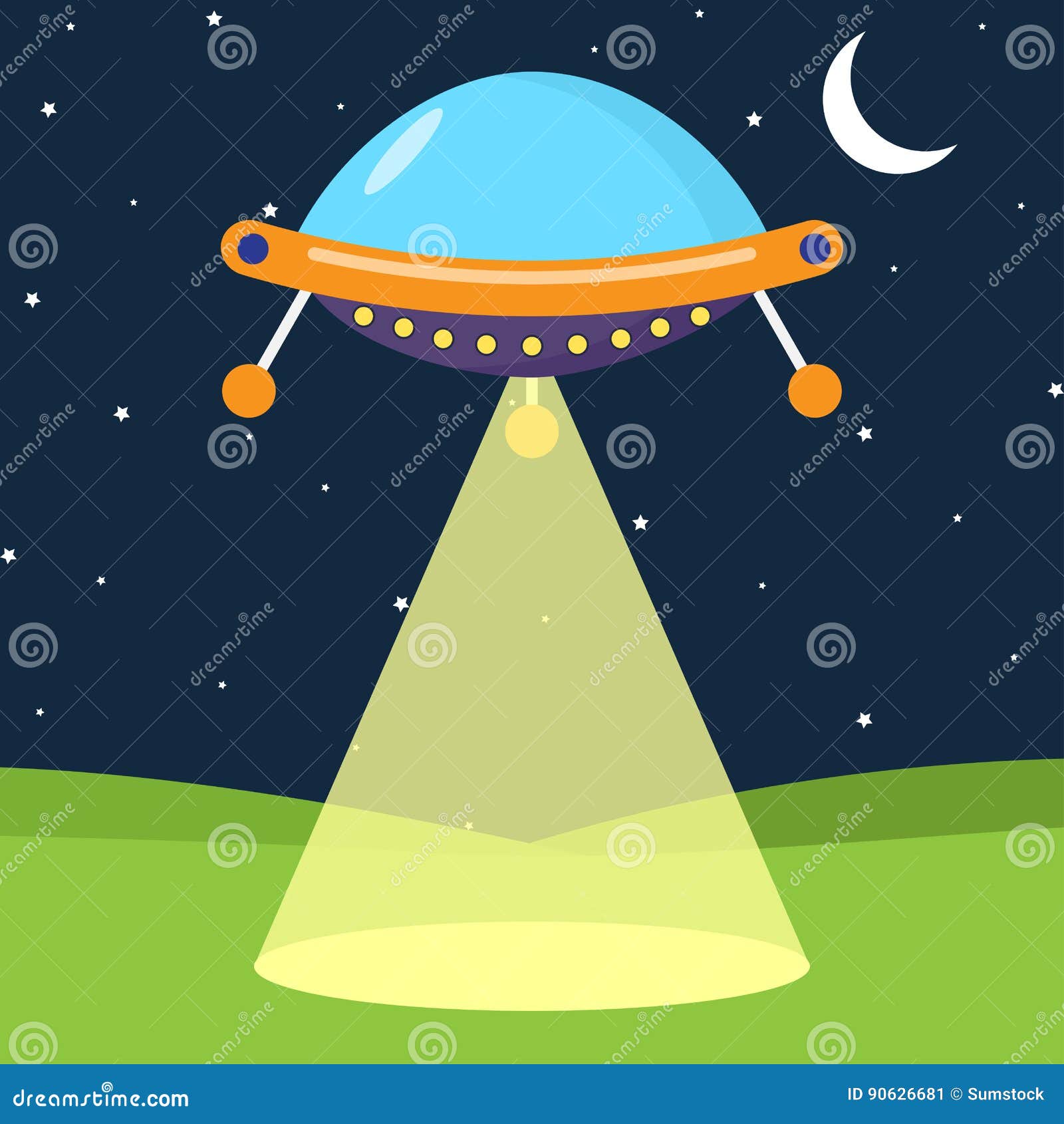 Cartoon Alien Spaceship with Light Beam Stock Vector - Illustration of ...