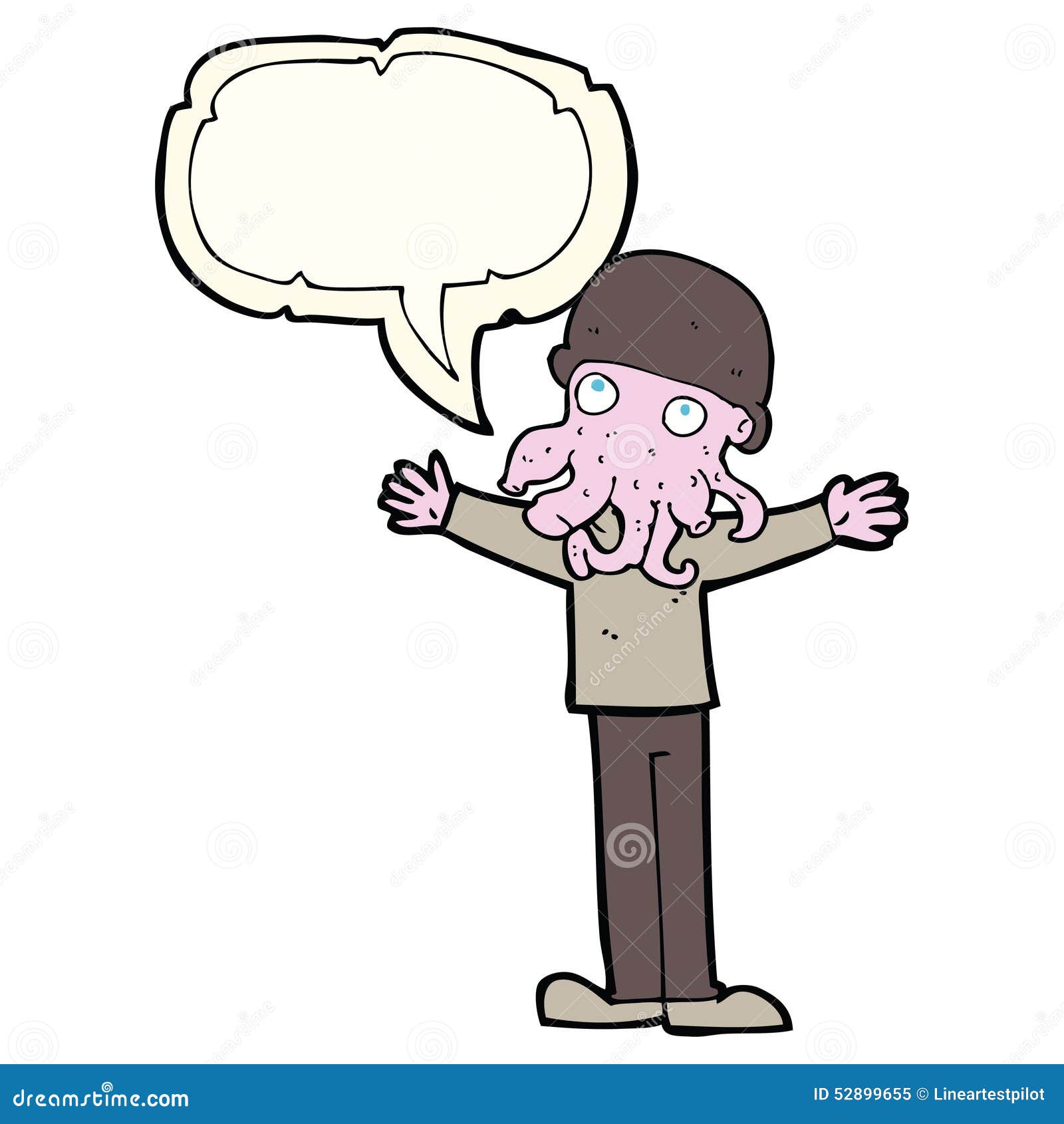 Cartoon Alien Squid Face Man with Speech Bubble Stock Illustration ...