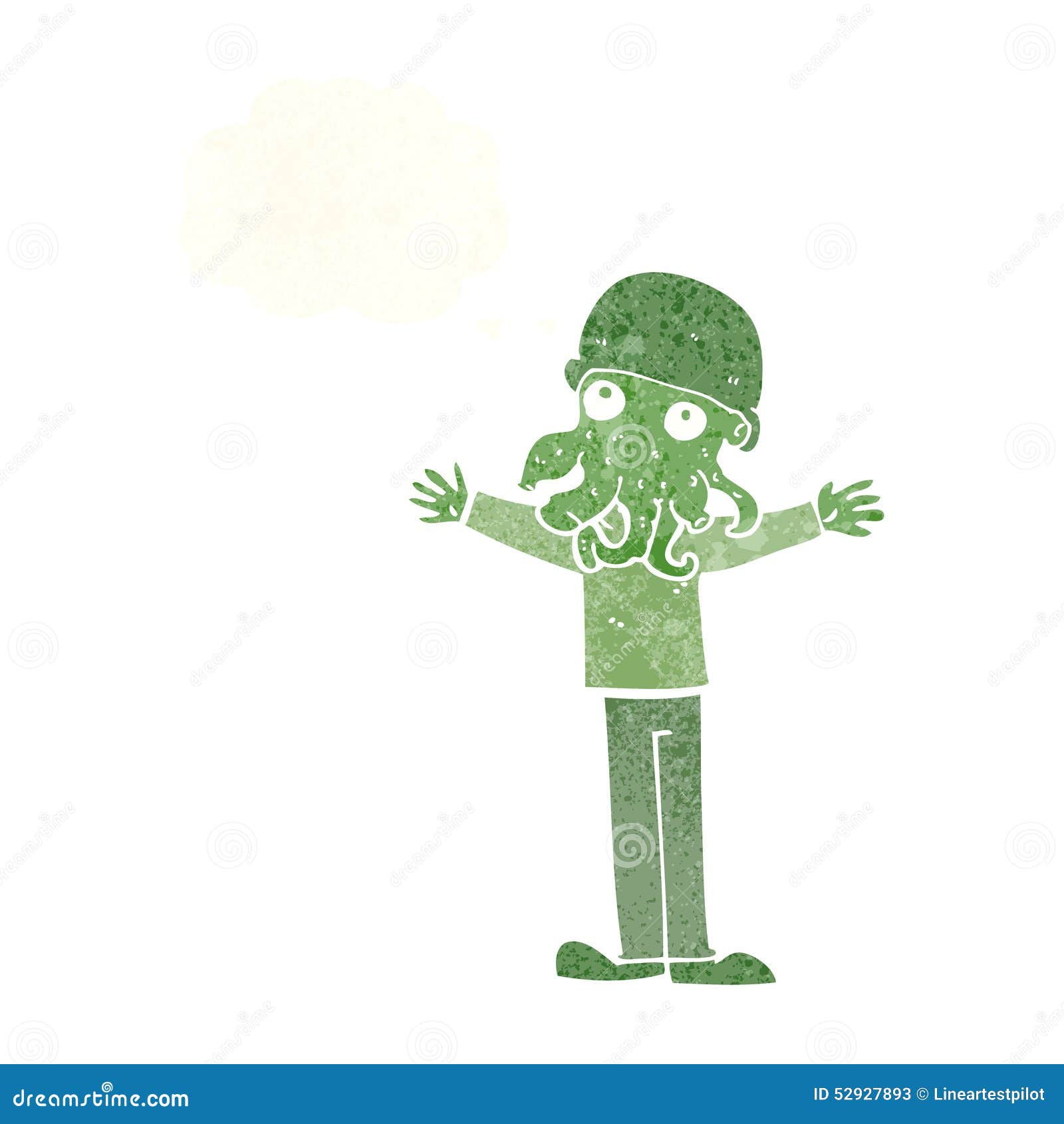 Cartoon Alien Squid Face Man with Thought Bubble Stock Illustration ...