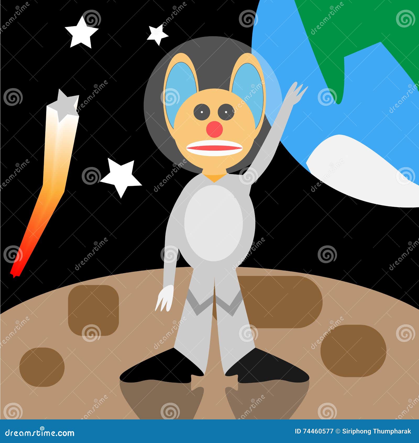 Cartoon Alien Standing in the Outer Space. Stock Vector - Illustration ...