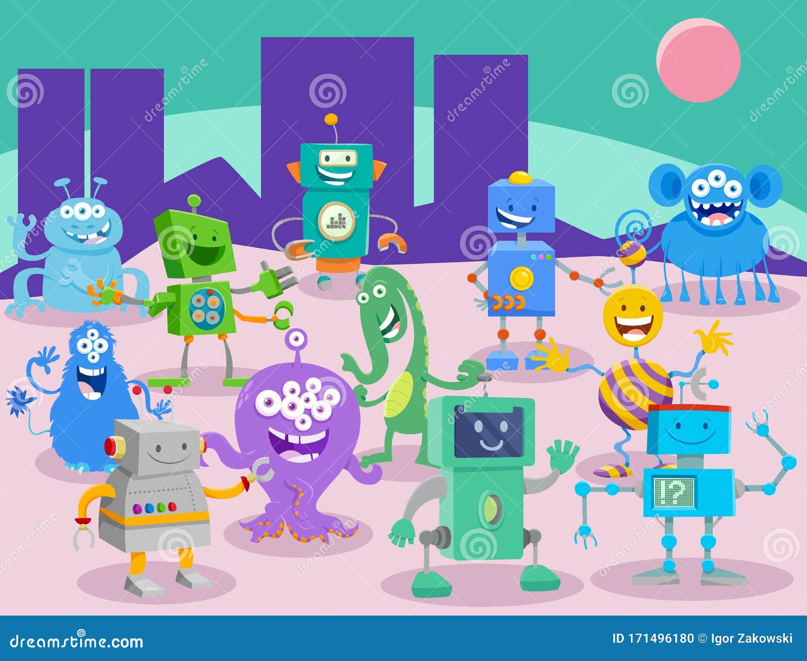 Group Of Aliens On Green Background Royalty-Free Illustration ...