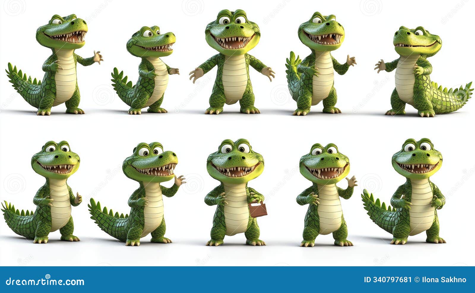 Cartoon Alligator Character Poses Set Stock Illustration - Illustration ...