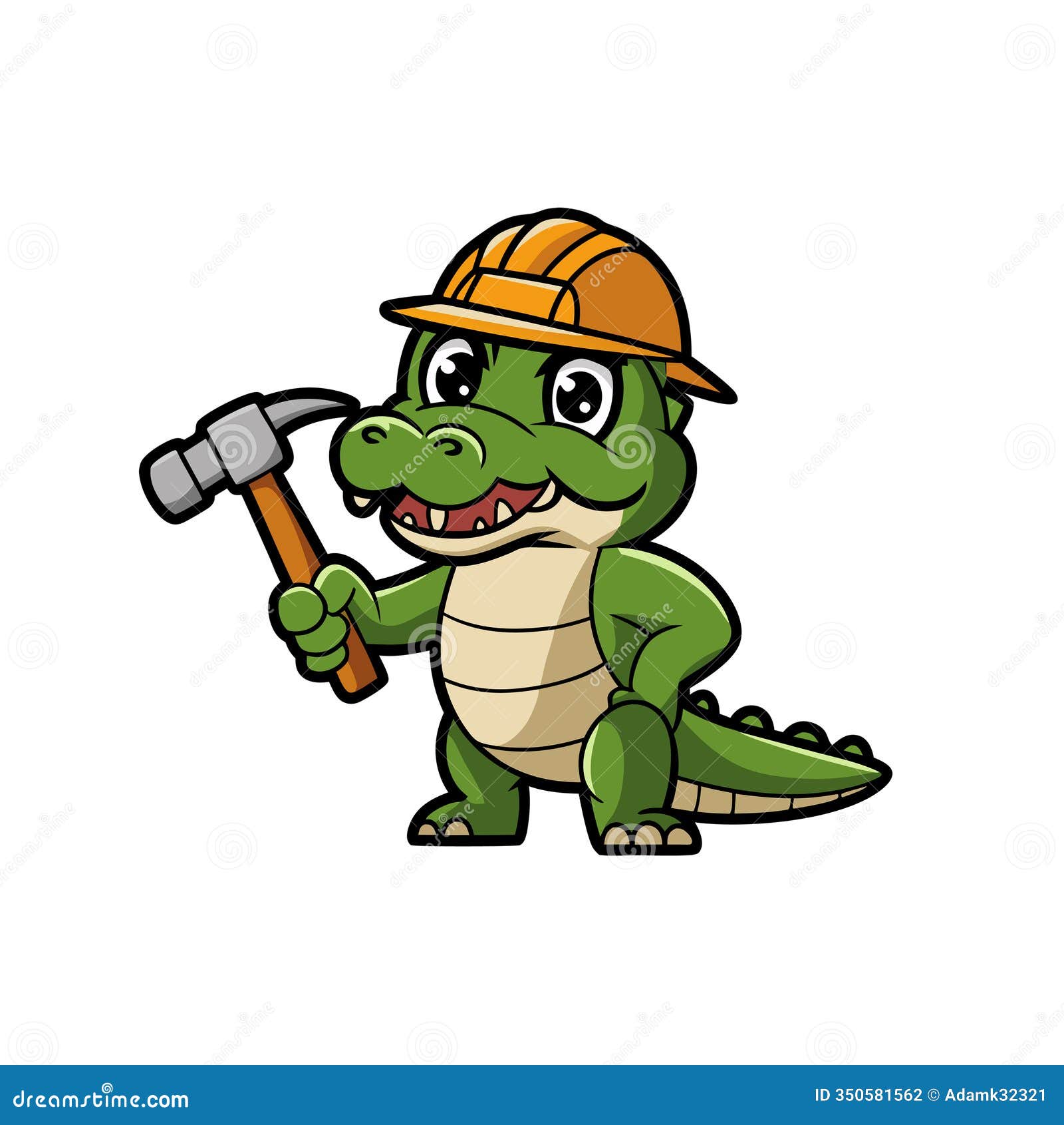 Cartoon Alligator Construction Worker with Hammer Vector Illustration ...