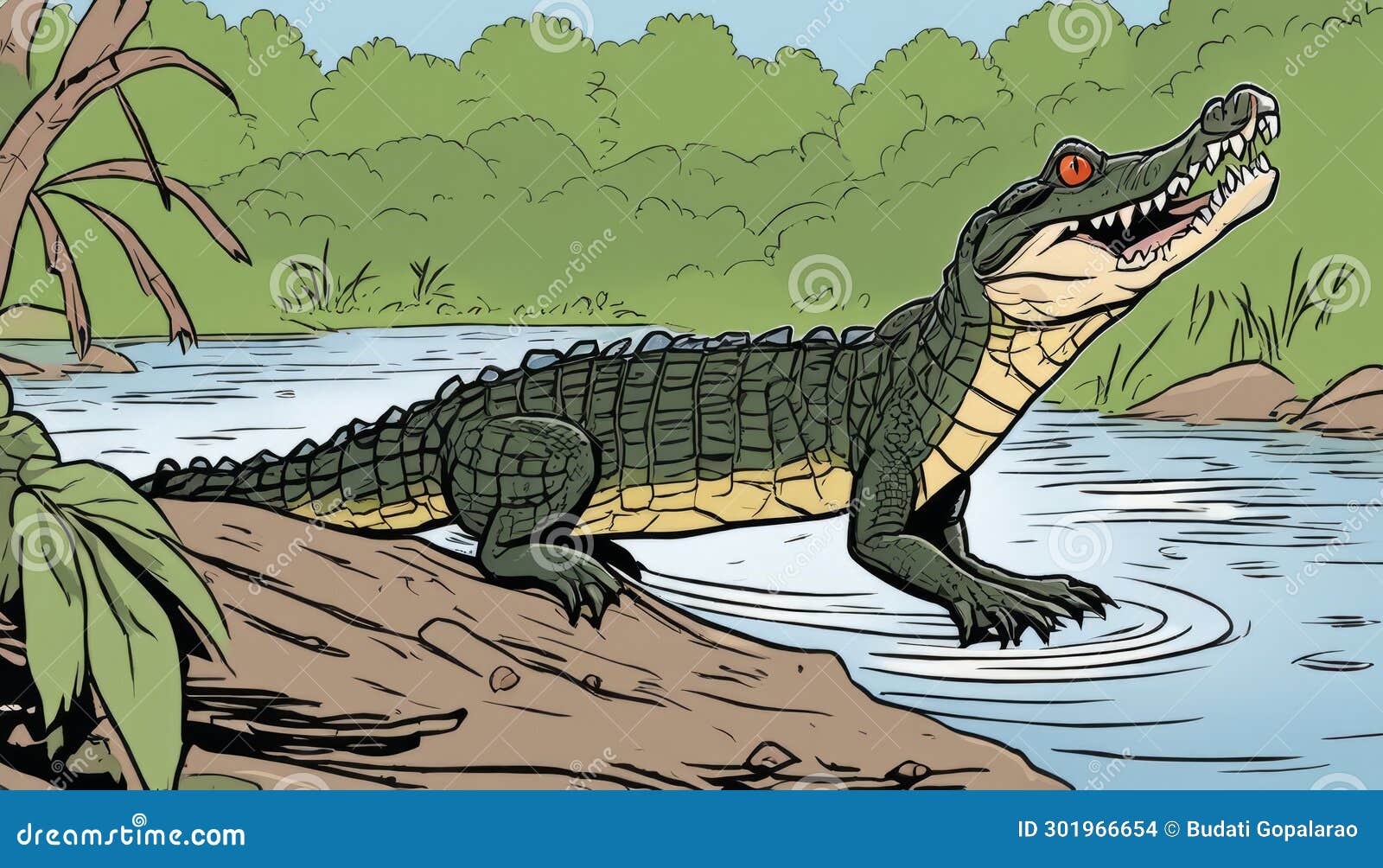A Cartoon Alligator with a Red Eye Stock Illustration - Illustration of ...