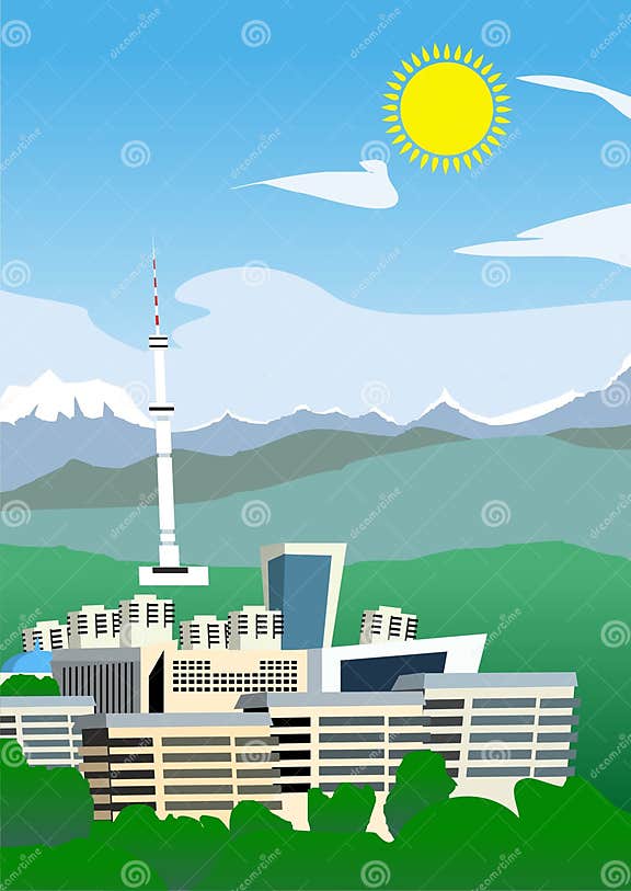 Cartoon Almaty stock vector. Illustration of vector, landmark - 3740412