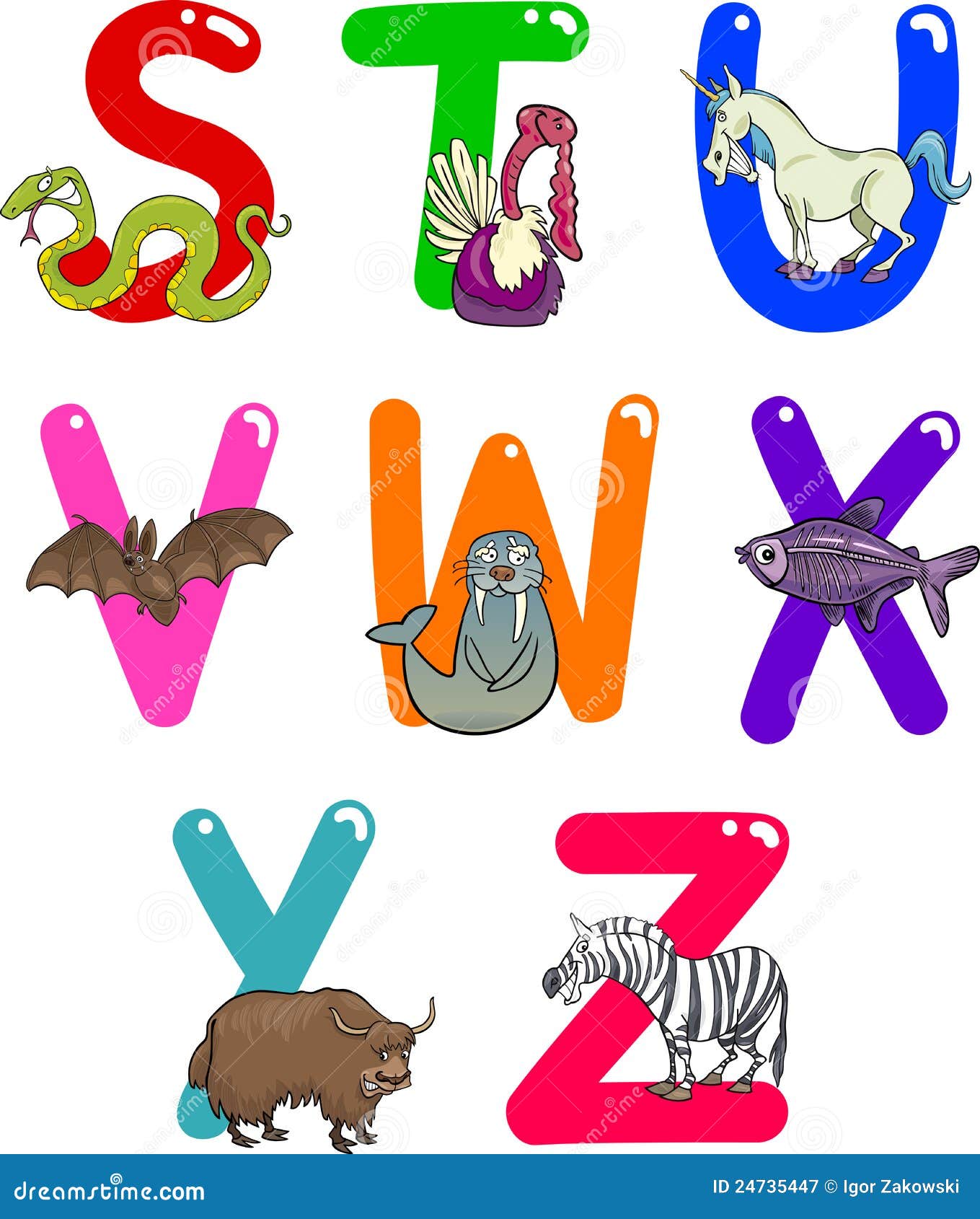 Cartoon Alphabet with Animals Stock Vector - Illustration of animals ...