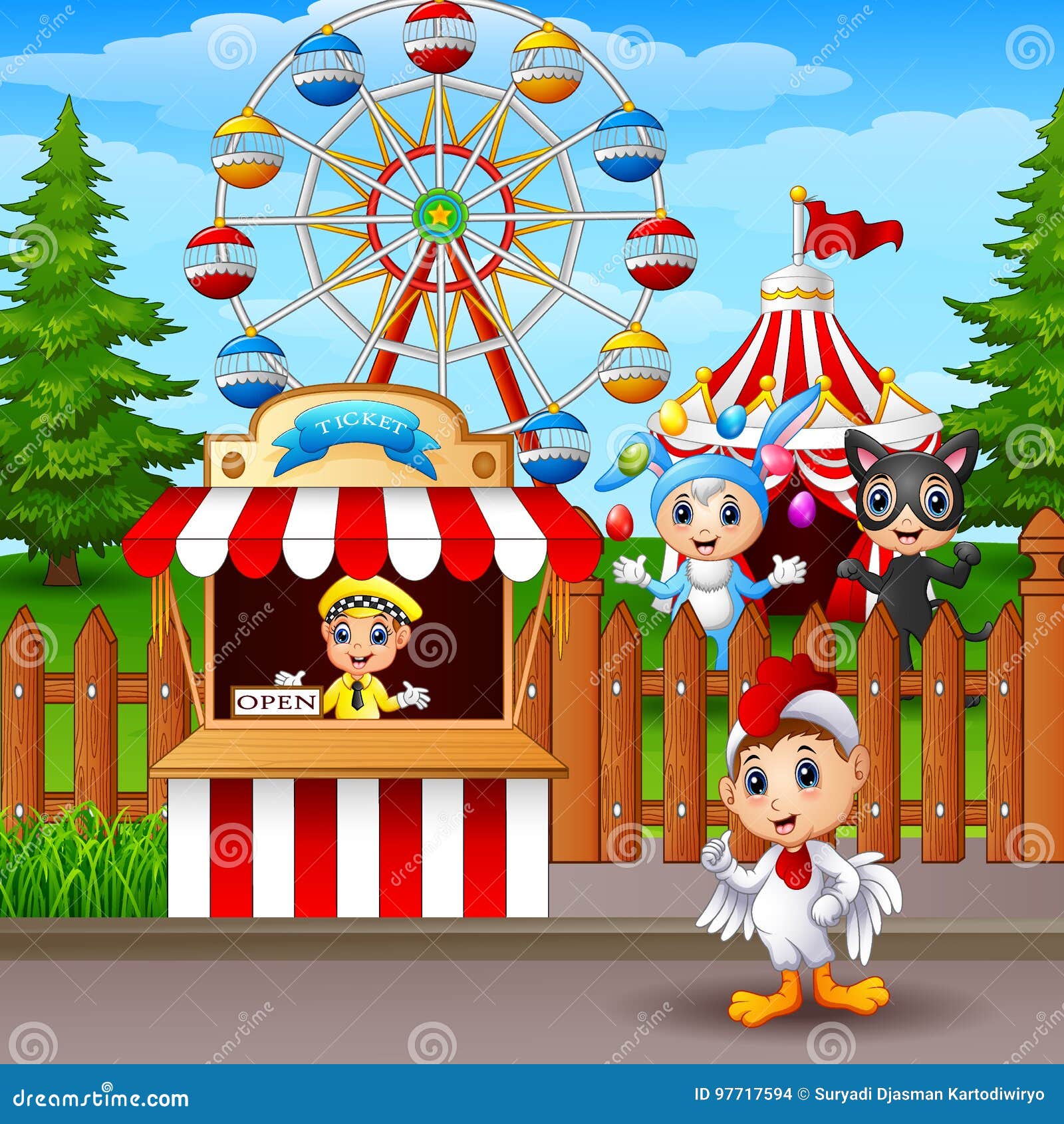 Cartoon amusement park stock vector. Illustration of outdoor - 97717594