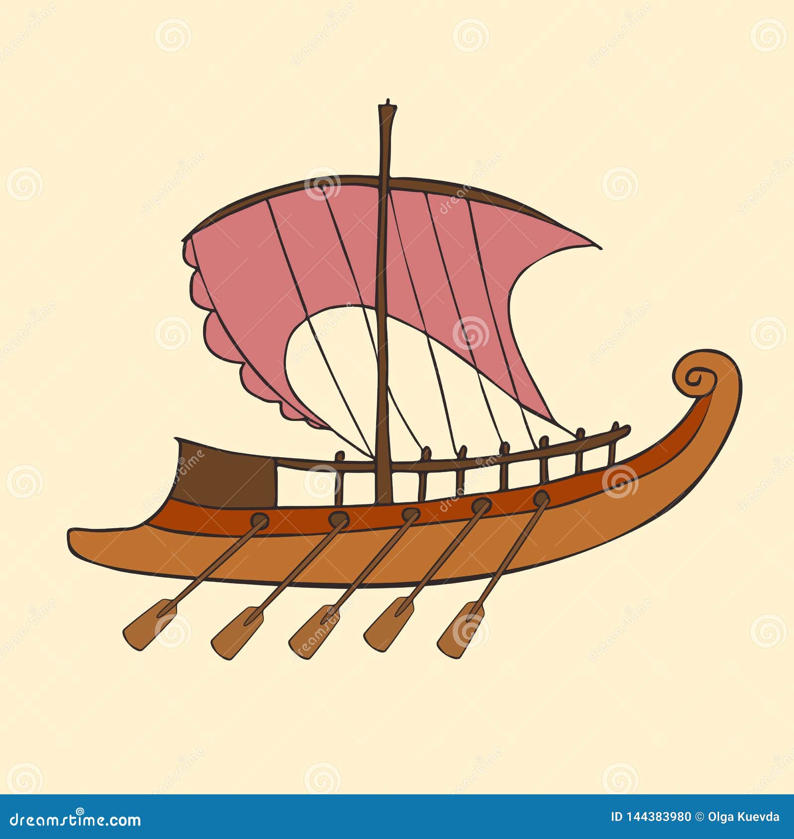 Cartoon ancient greek ship stock vector. Illustration of history ...