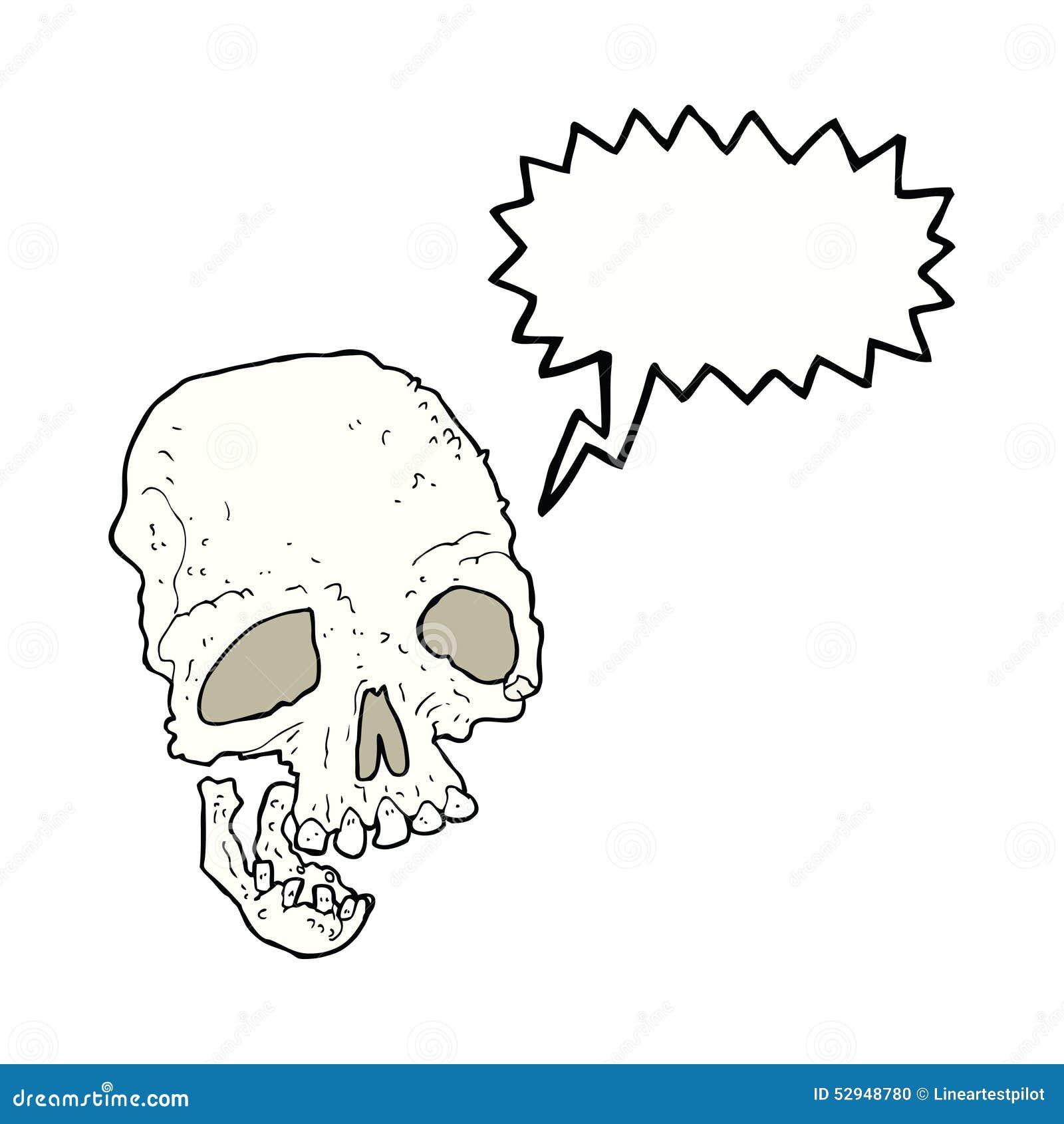 Cartoon Ancient Spooky Skull with Speech Bubble Stock Illustration ...
