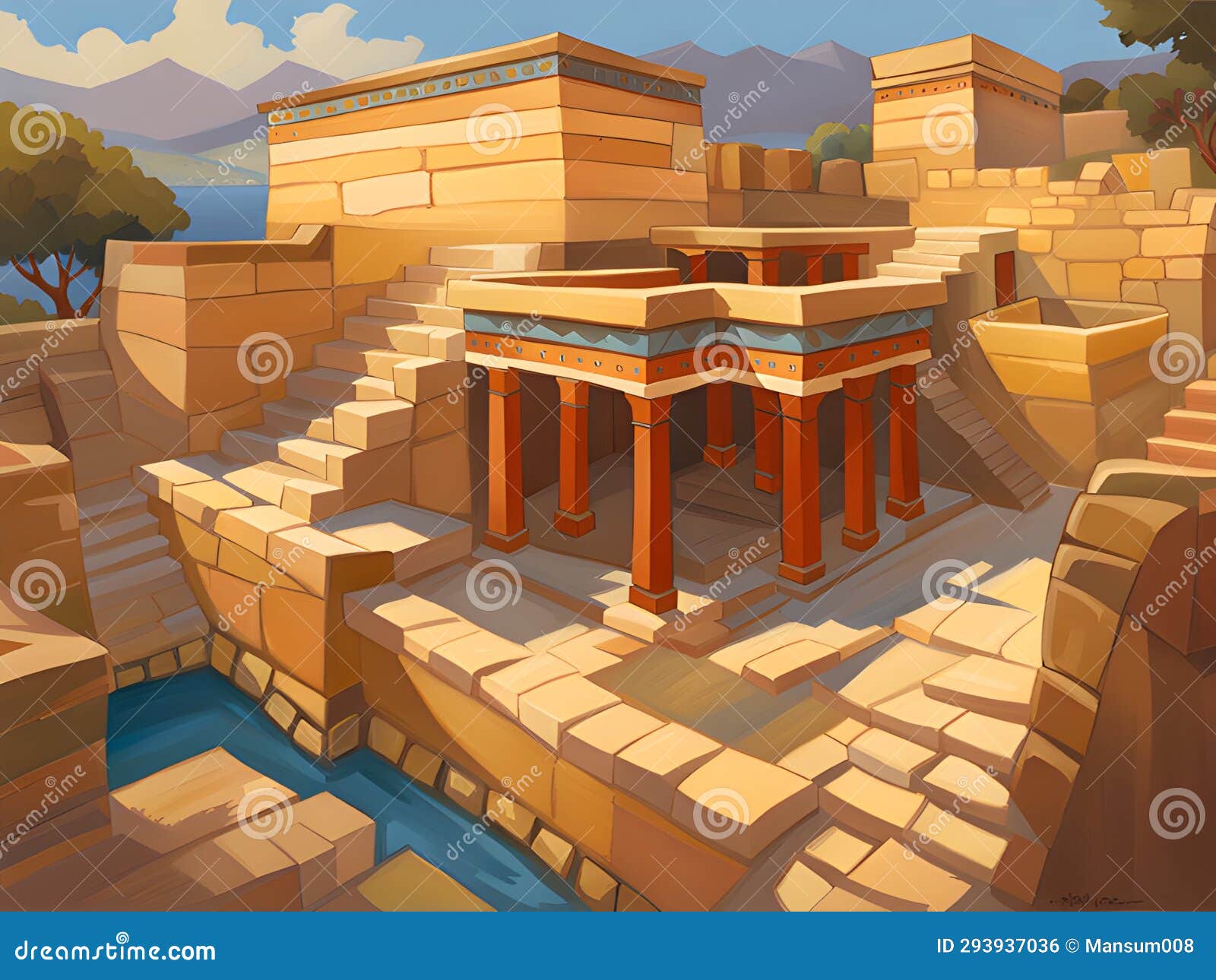 Cartoon Ancient Temple on the Mountain Stock Illustration ...