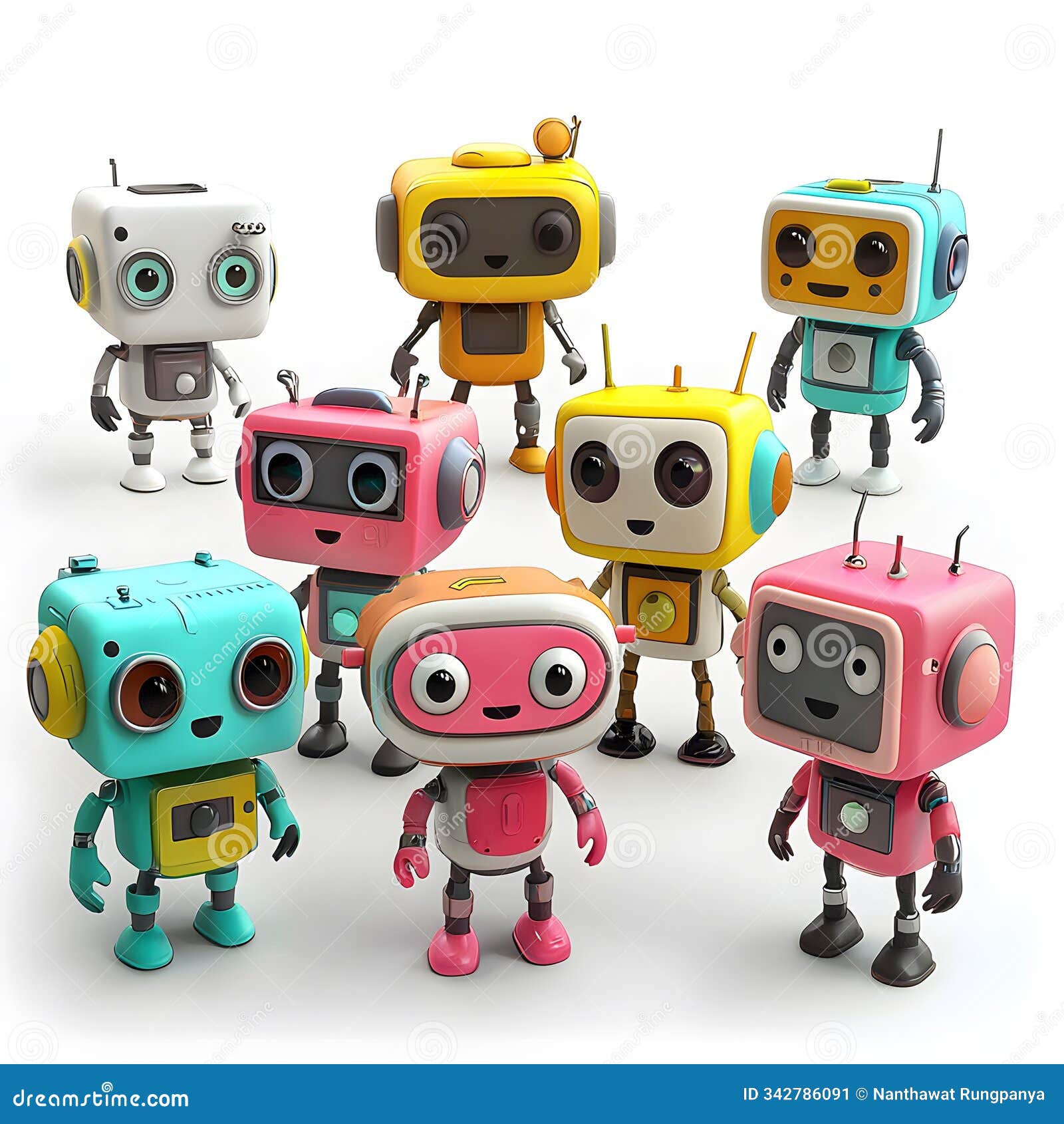 Cartoon Android, Monster, and Animal Character Vector Illustration Set ...