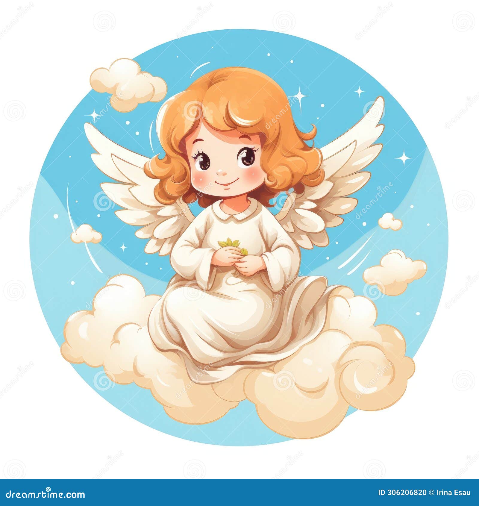 Cartoon angel on a cloud stock illustration. Illustration of saint - 306206820