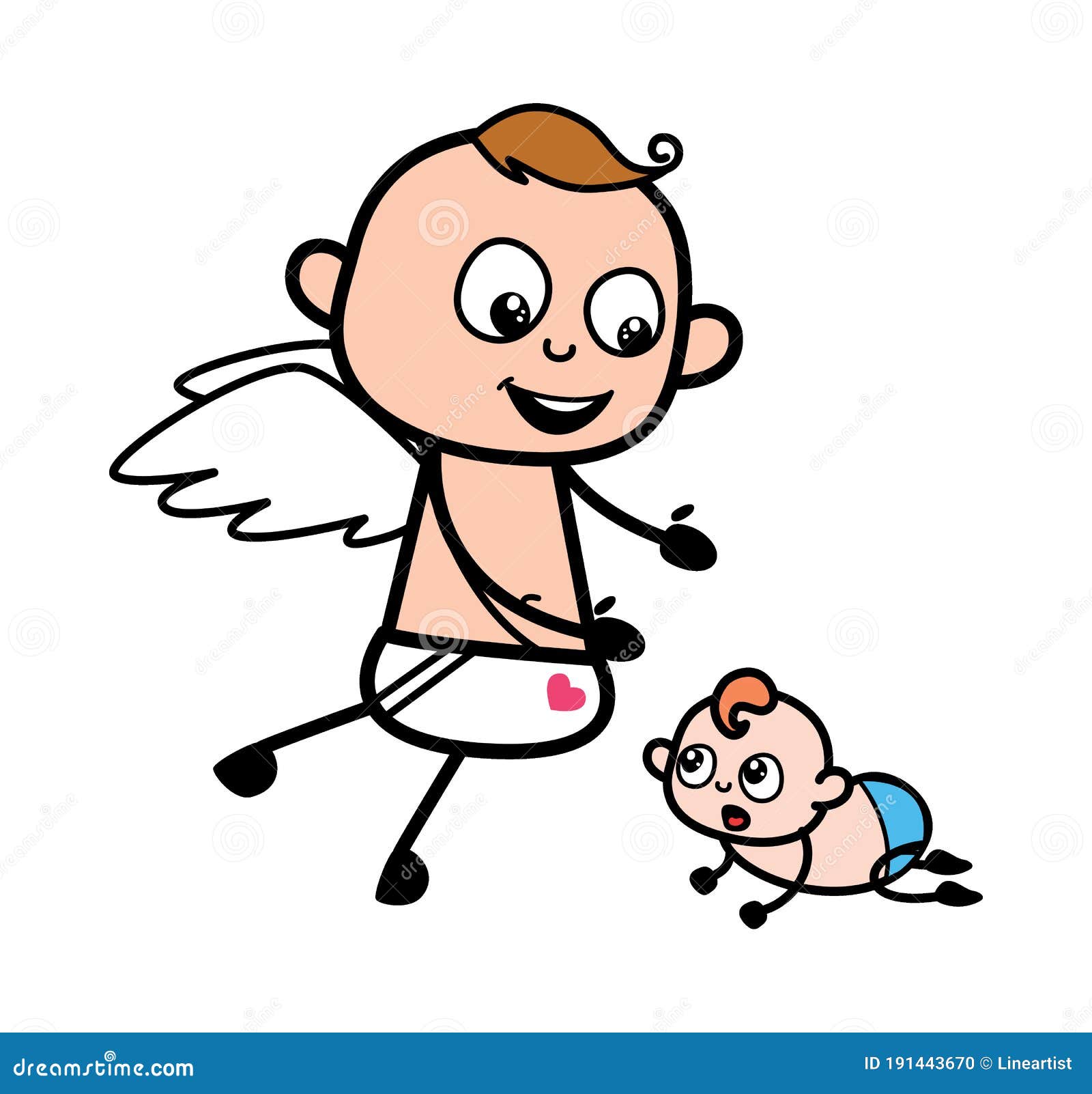 Cartoon Angel with Crowling Baby Stock Illustration - Illustration of ...