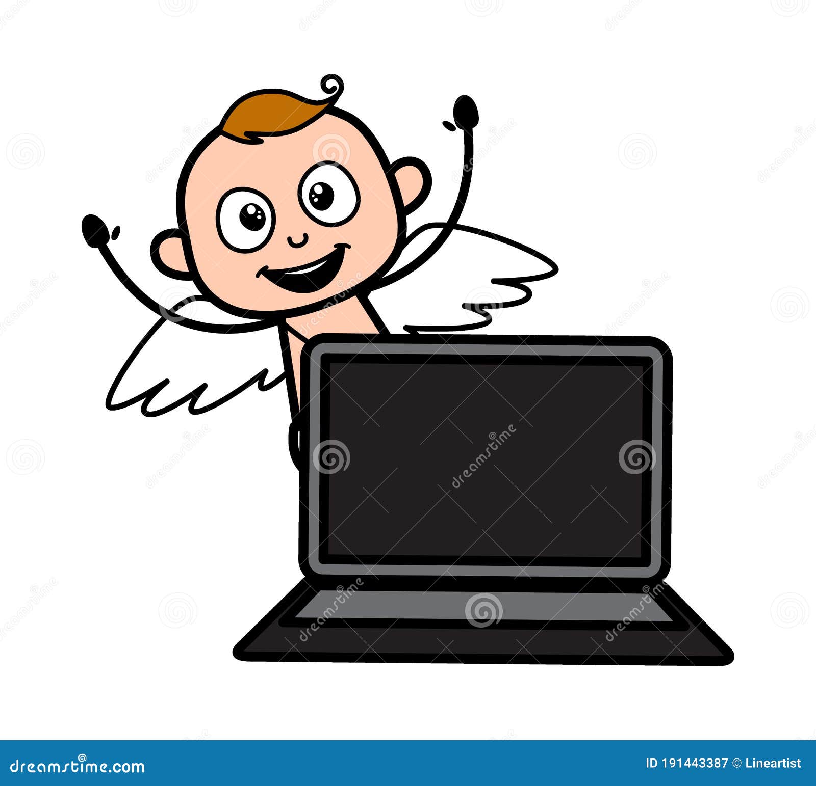 Cartoon Angel with Laptop stock illustration. Illustration of comic ...